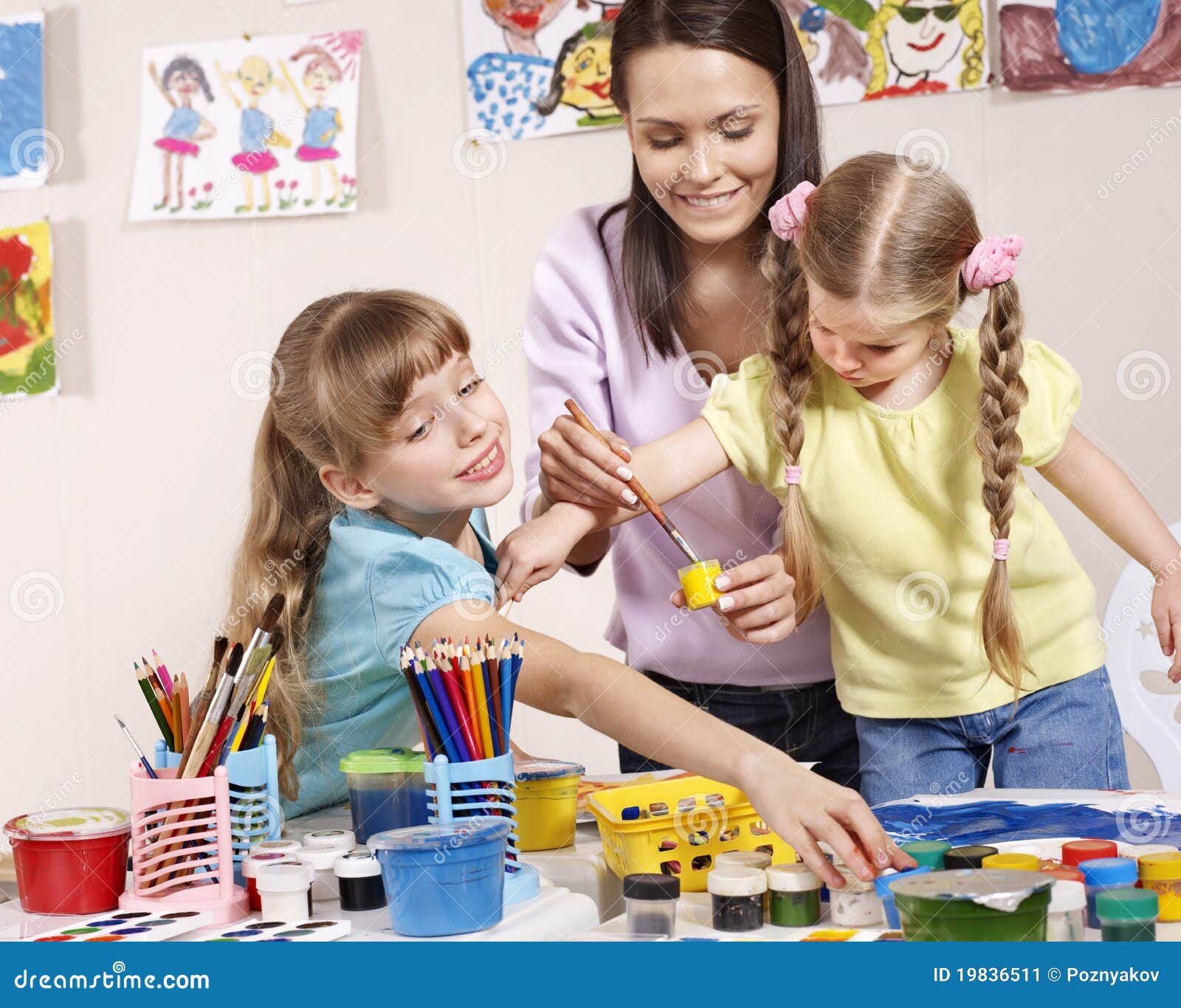 Child Painting in Preschool. Stock Image - Image of artist, family ...