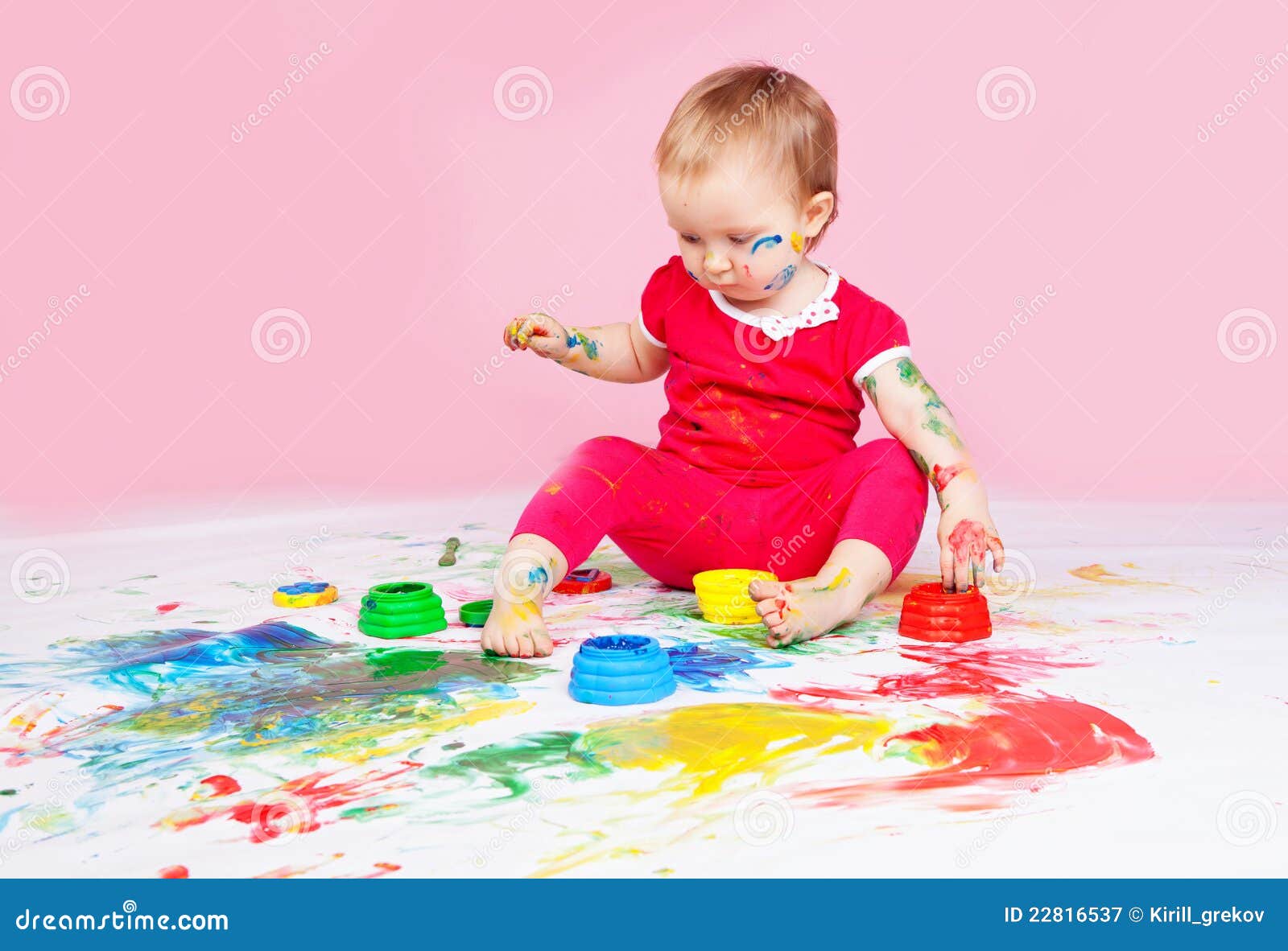 Child with paints stock image. Image of child, draw, blue - 22816537
