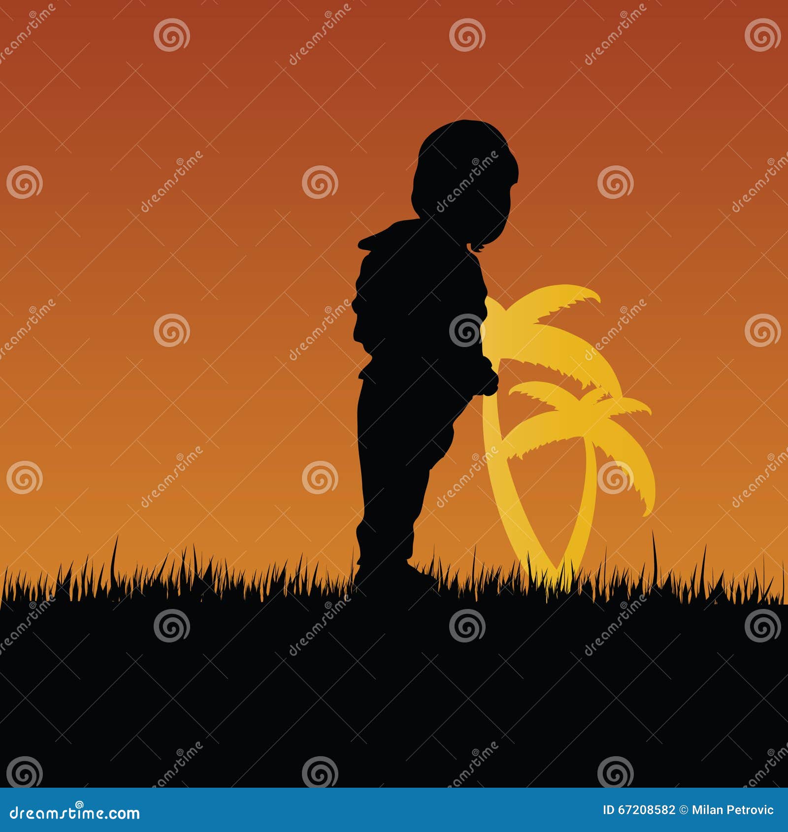 Child with Palm Illustration in Nature Stock Vector - Illustration of ...