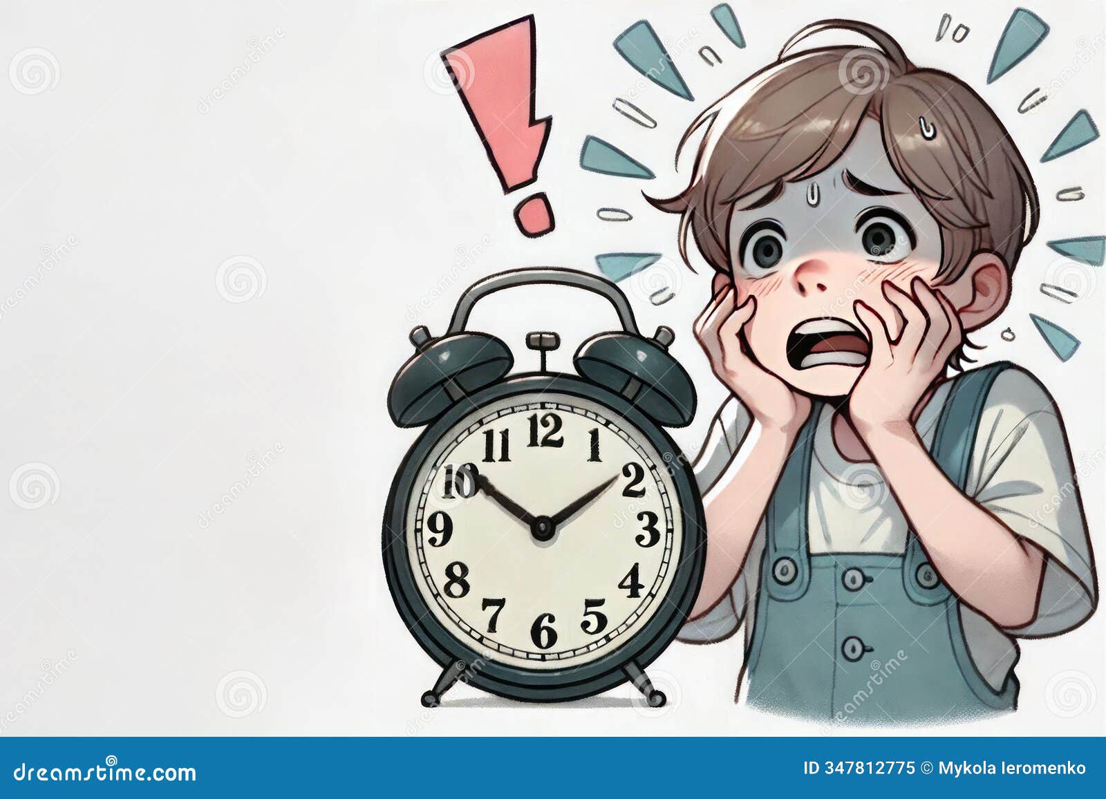 The Child is in a Panic before the Alarm Clock. Space for Text. Stock ...