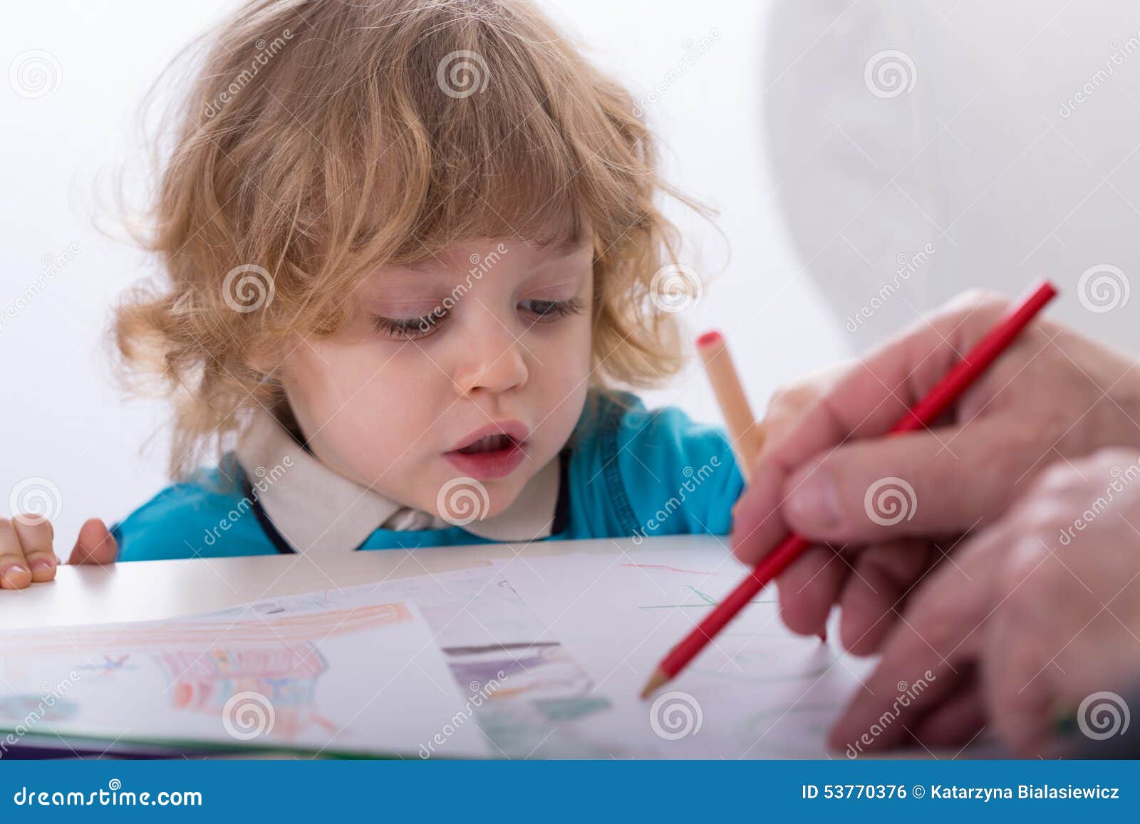 Child and Parent Drawing Together Stock Photo - Image of kindergarten ...