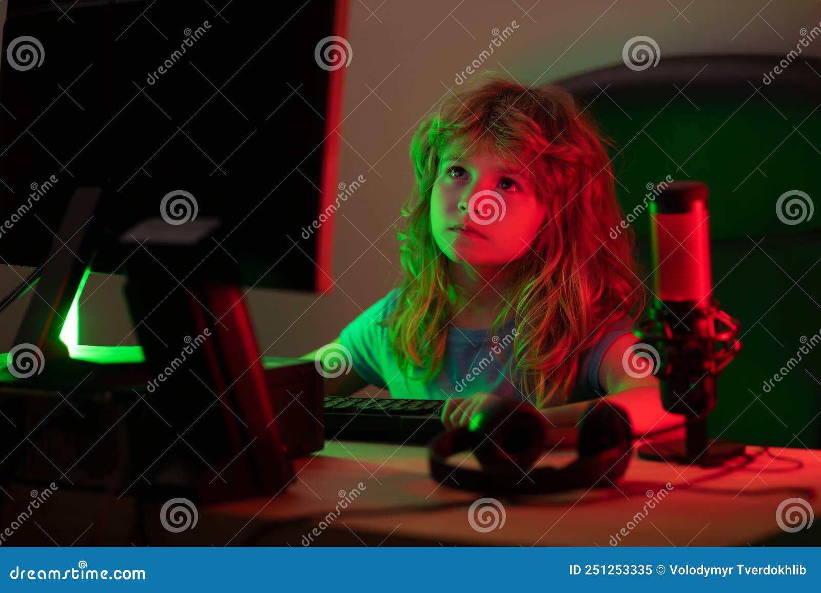 Child with Pc Computer at Night. Overuse and Addiction Kids from ...
