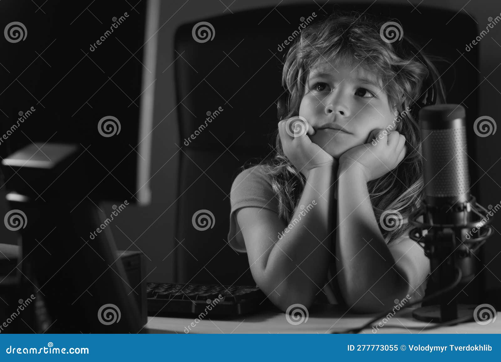 Child with Pc Computer at Night. School, Study, Online Learning Concept ...