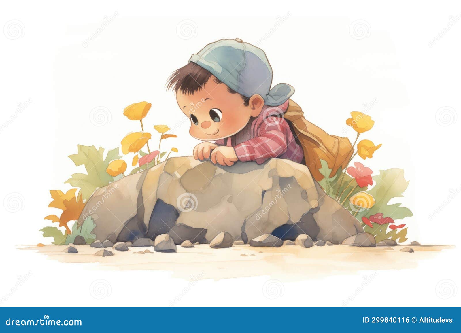 Child Peeking Under a Rock for the Treasure Stock Photo - Image of rock ...