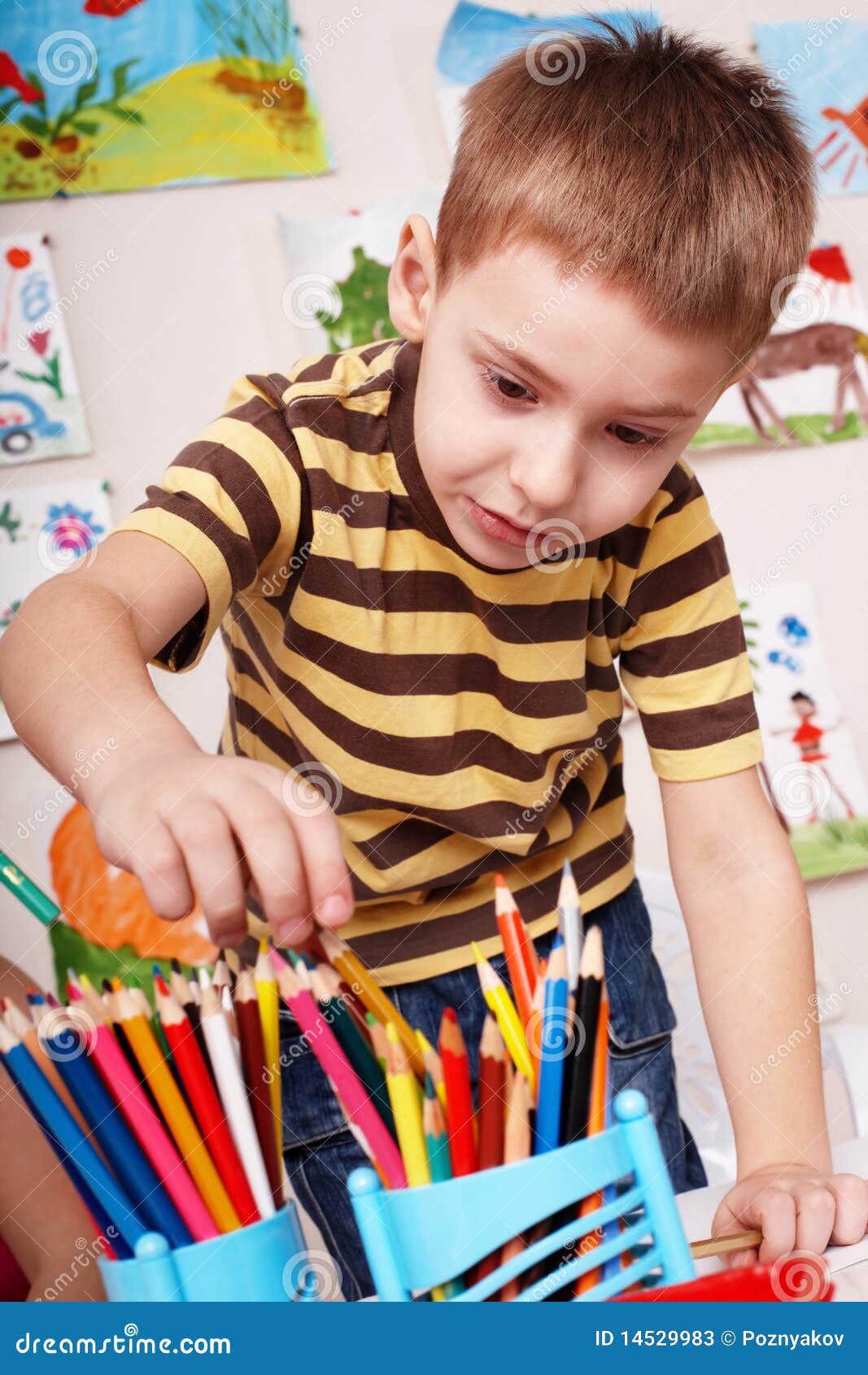 Child with Pencil in Play Room. Stock Image - Image of childhood ...