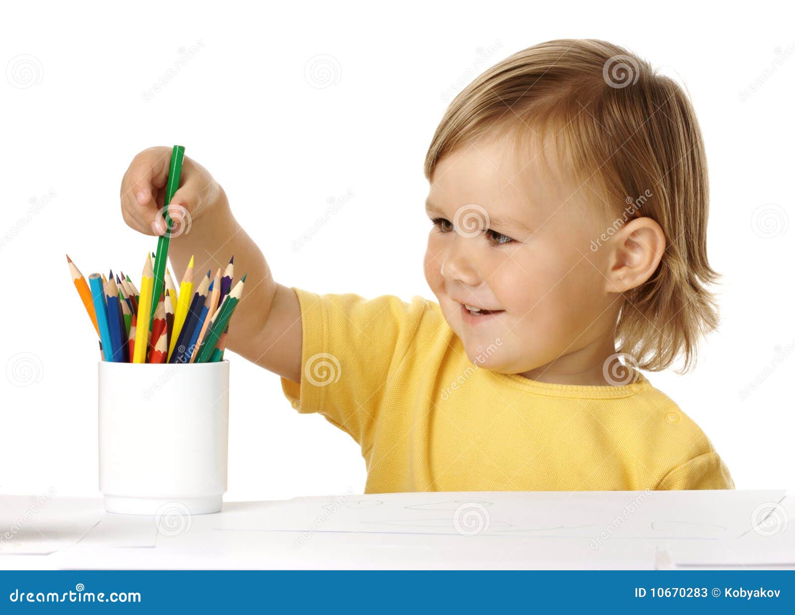 Child Picking Green Crayon from the Cup Stock Image - Image of ...