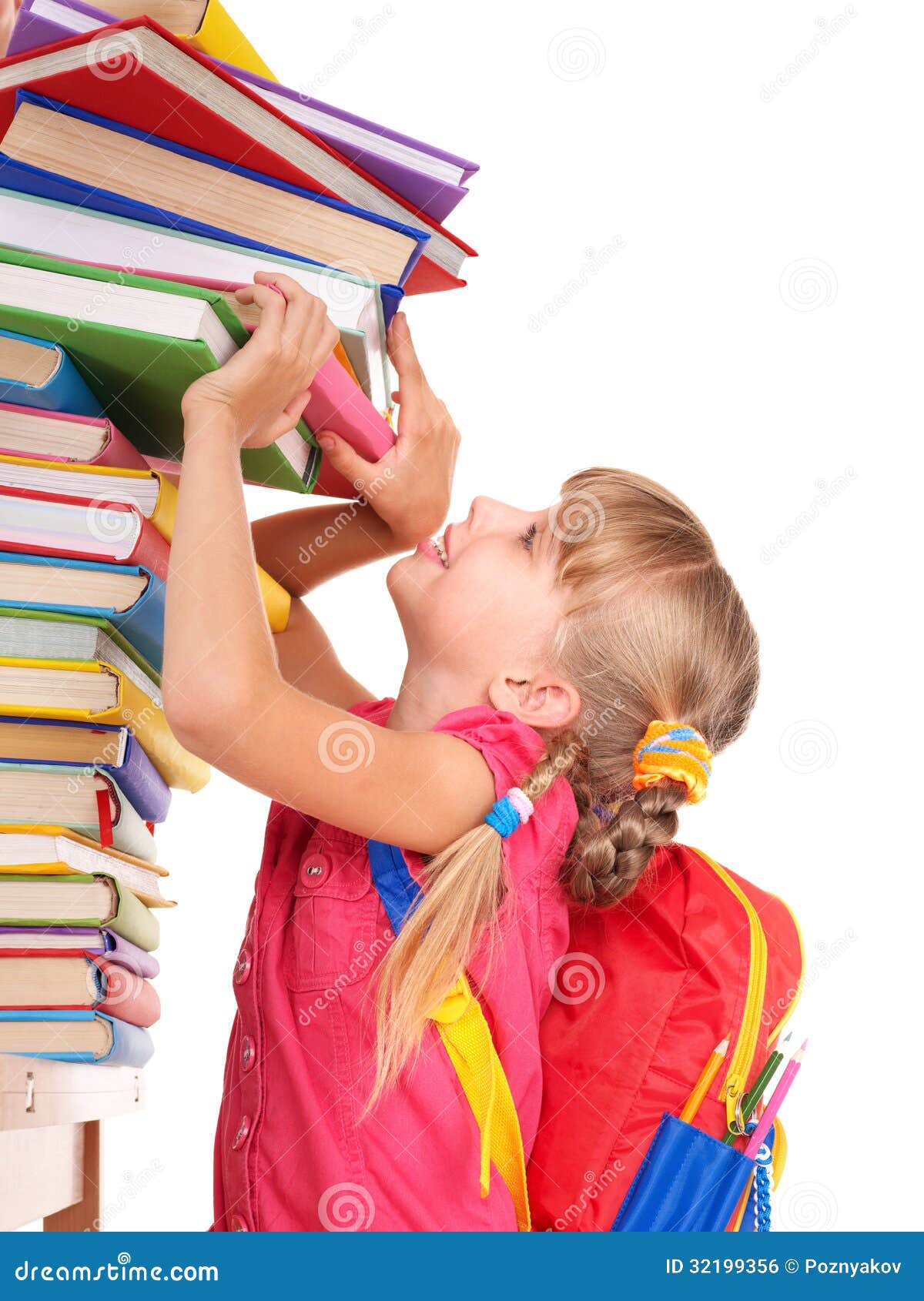 Child with pile of books. stock photo. Image of childhood - 32199356