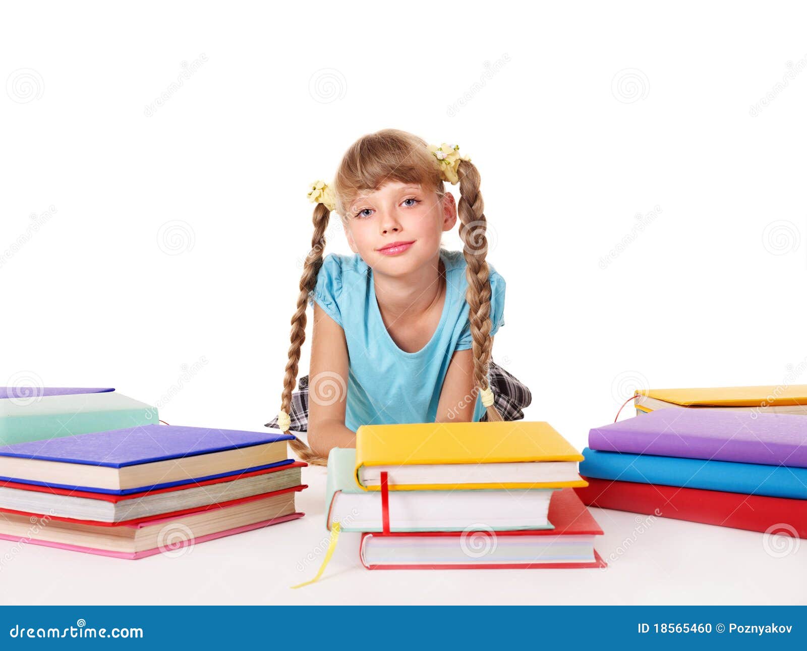 Child with Pile of Books Lying on Floor. Stock Photo - Image of ...