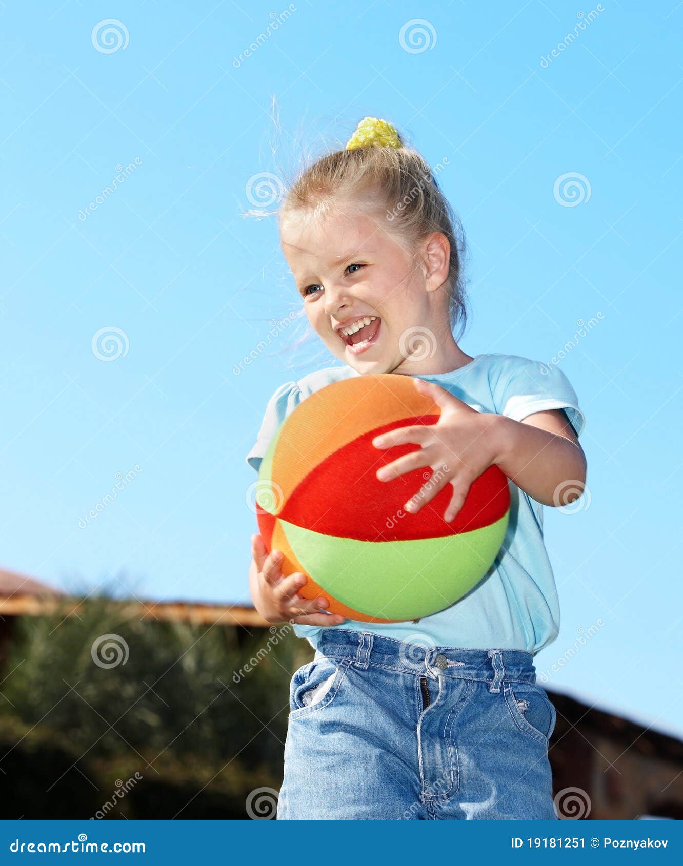 Child Play with Ball in Park Stock Image - Image of jeans, caucasian ...
