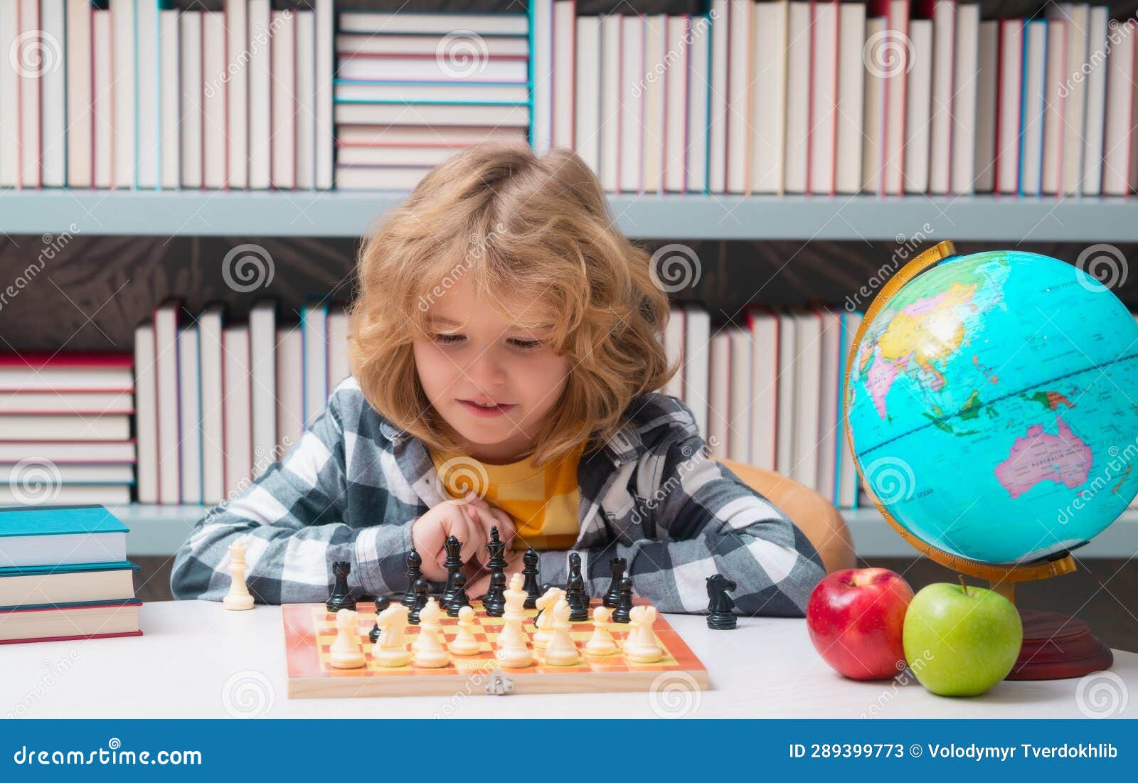 Child Play Chess. Clever Concentrated and Thinking Kid Playing Chess ...