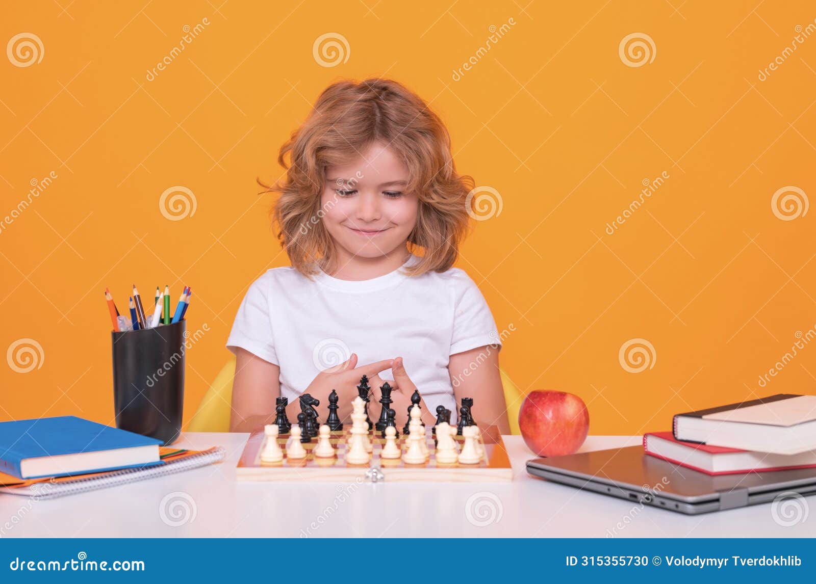 Child Play Chess on Studio Background. Kid Playing Chess. Clever Child Thinking about Chess ...