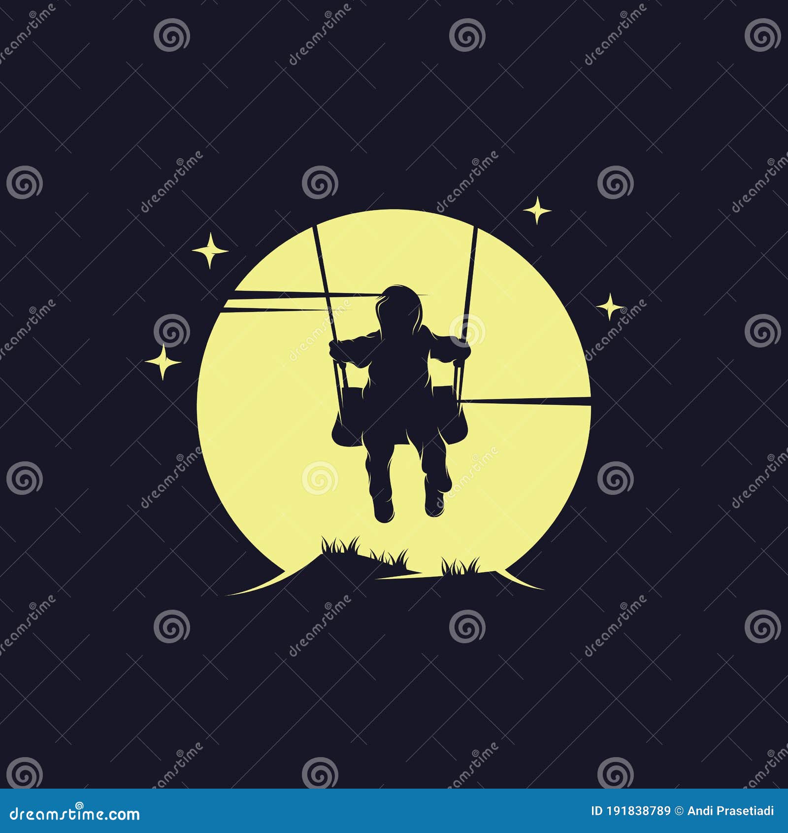 Child Play Swing on the Moon Logo Stock Vector - Illustration of ...