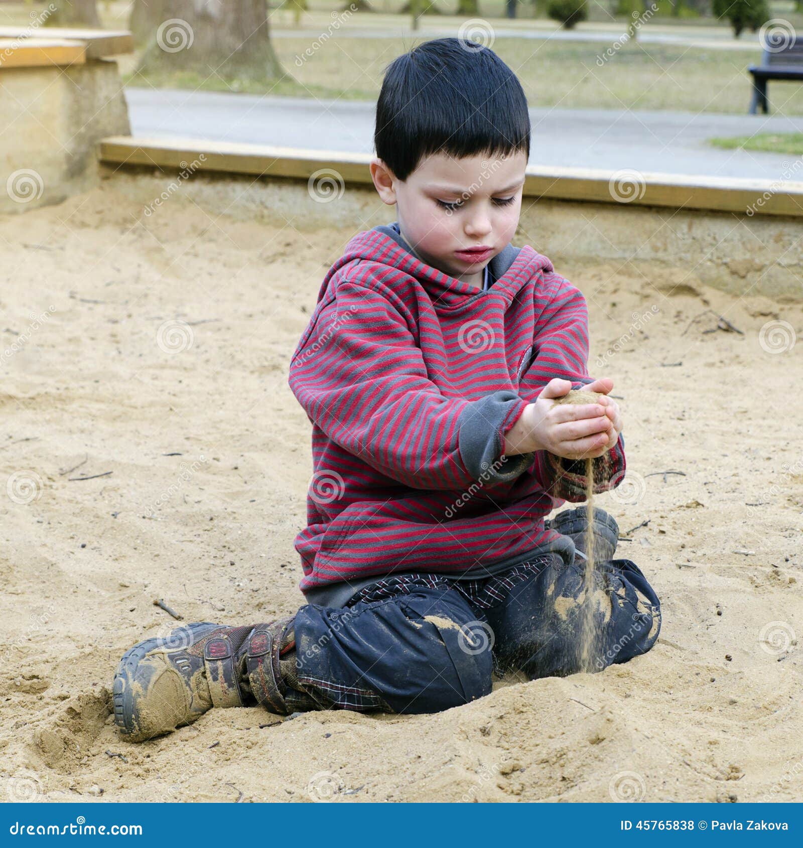 Child at Playground Playing in Sand Pit Stock Photo - Image of cute ...