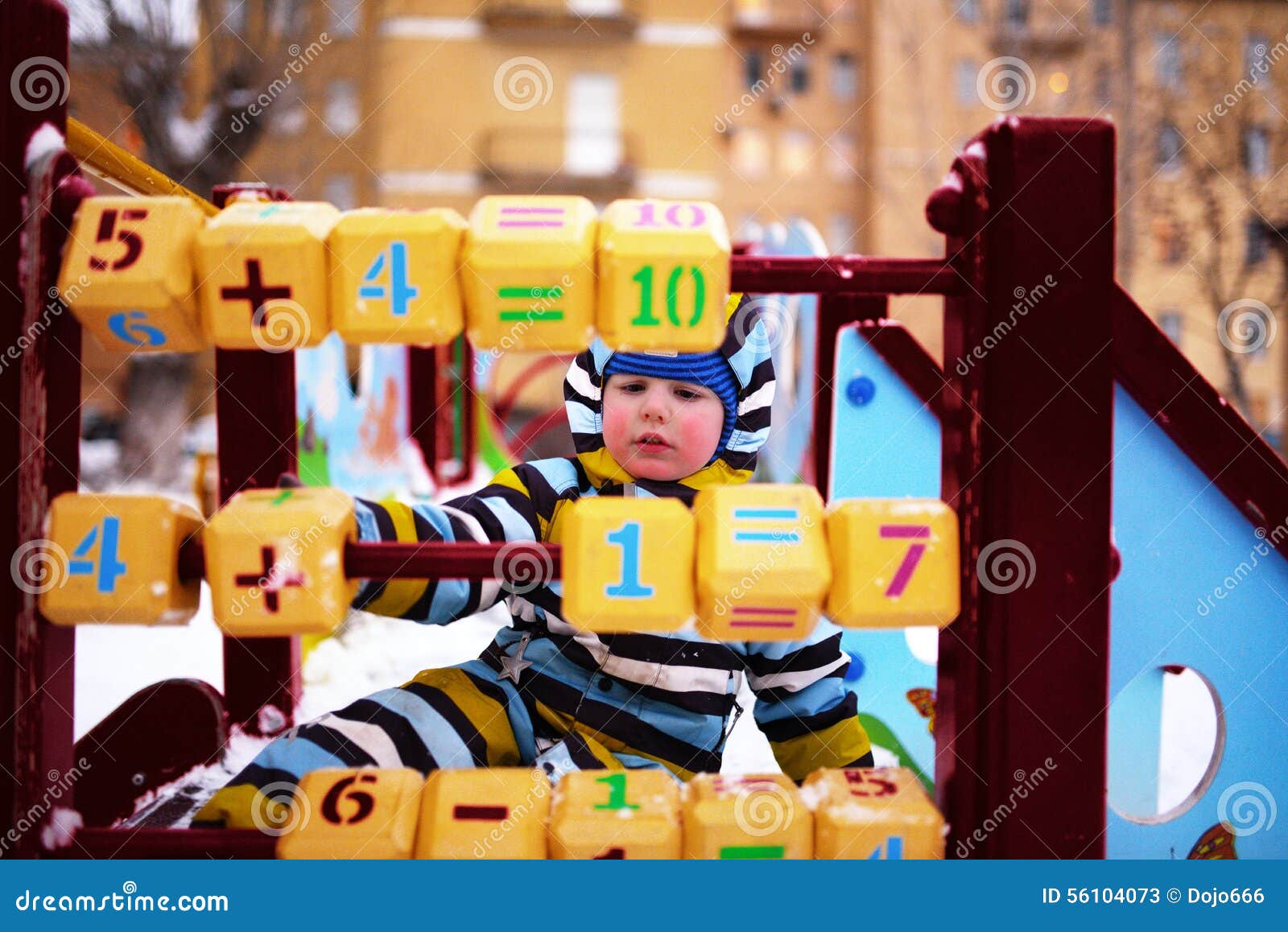 Child at Playground Studies Cubes with Figures Stock Image - Image of ...