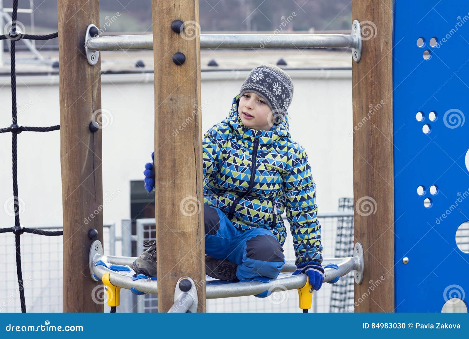 Child at Playground in Winter Stock Photo - Image of outside, happy ...
