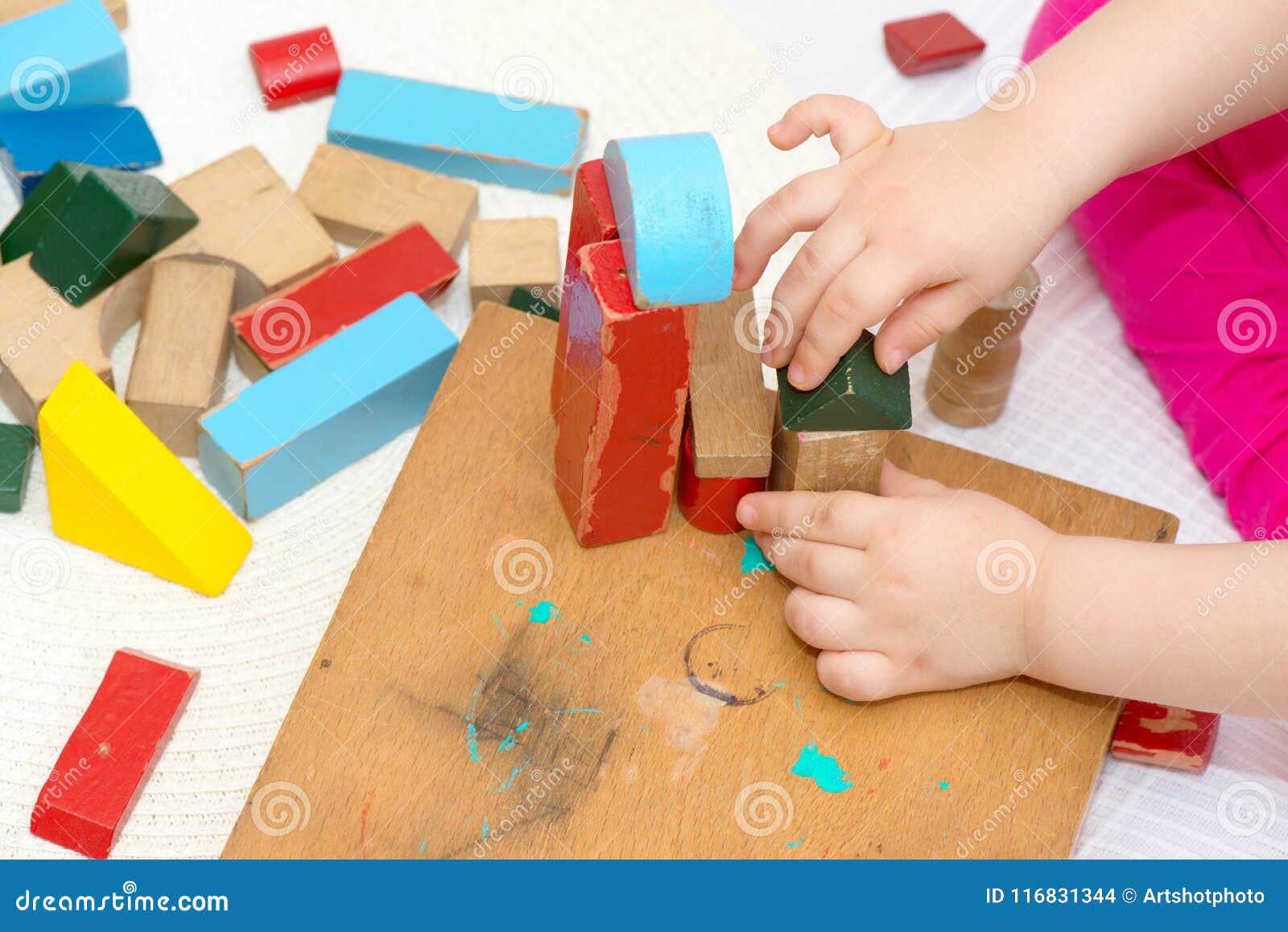 Child Playing with Building Blocks Stock Photo - Image of nursery ...