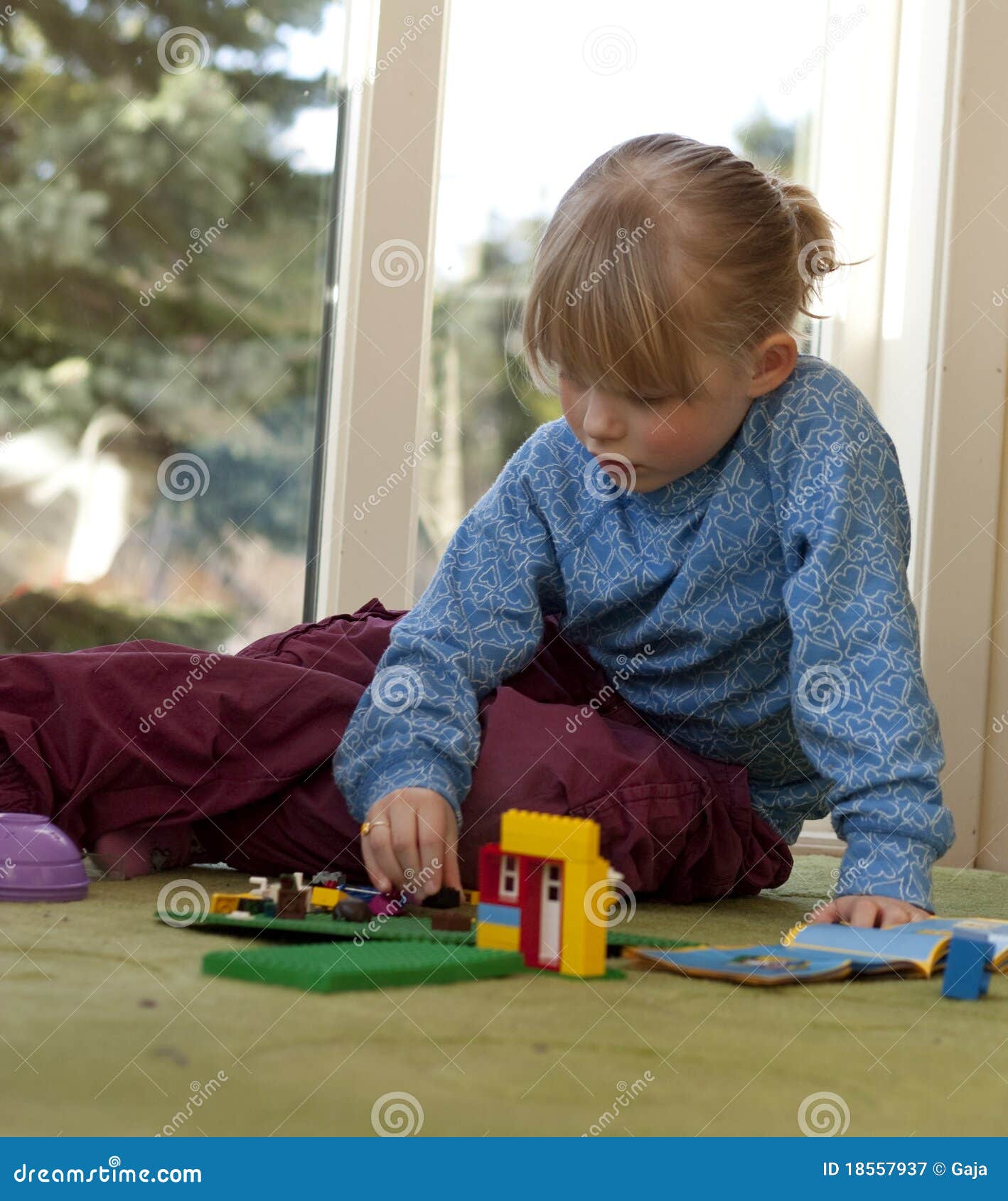Child Playing with Building Bricks Stock Image - Image of girl ...