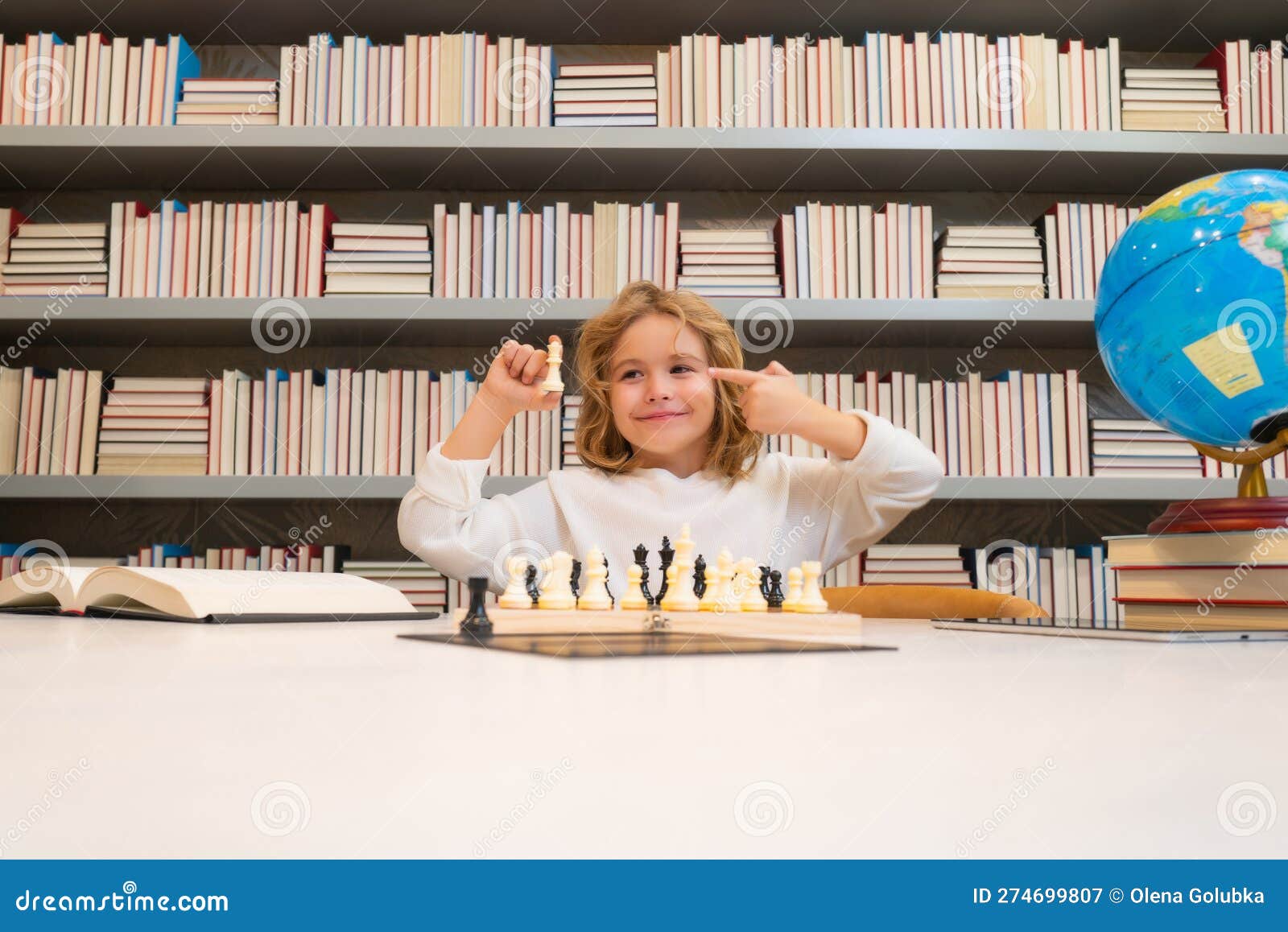 Child Playing Chess. Clever Kid Thinking about Chess. Stock Image ...