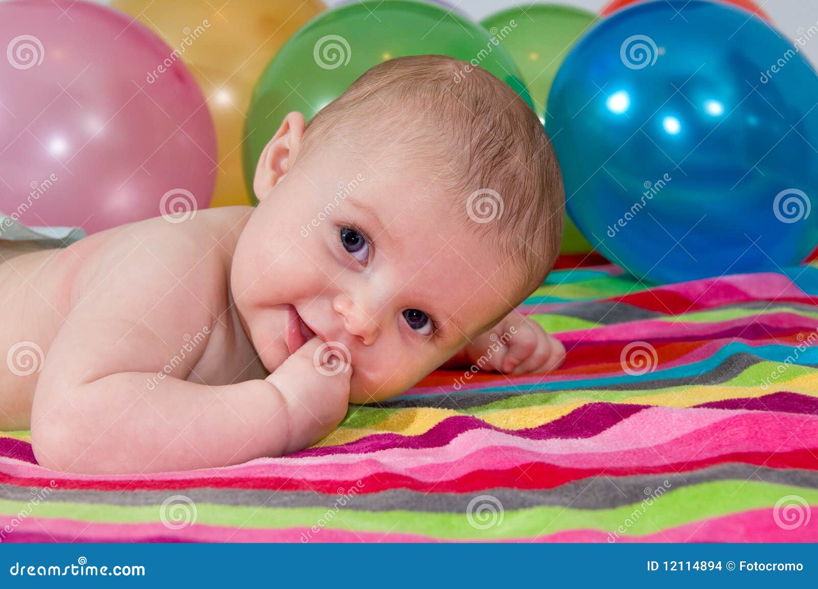 Child Playing with Colorful Balloons Stock Photo - Image of infant ...