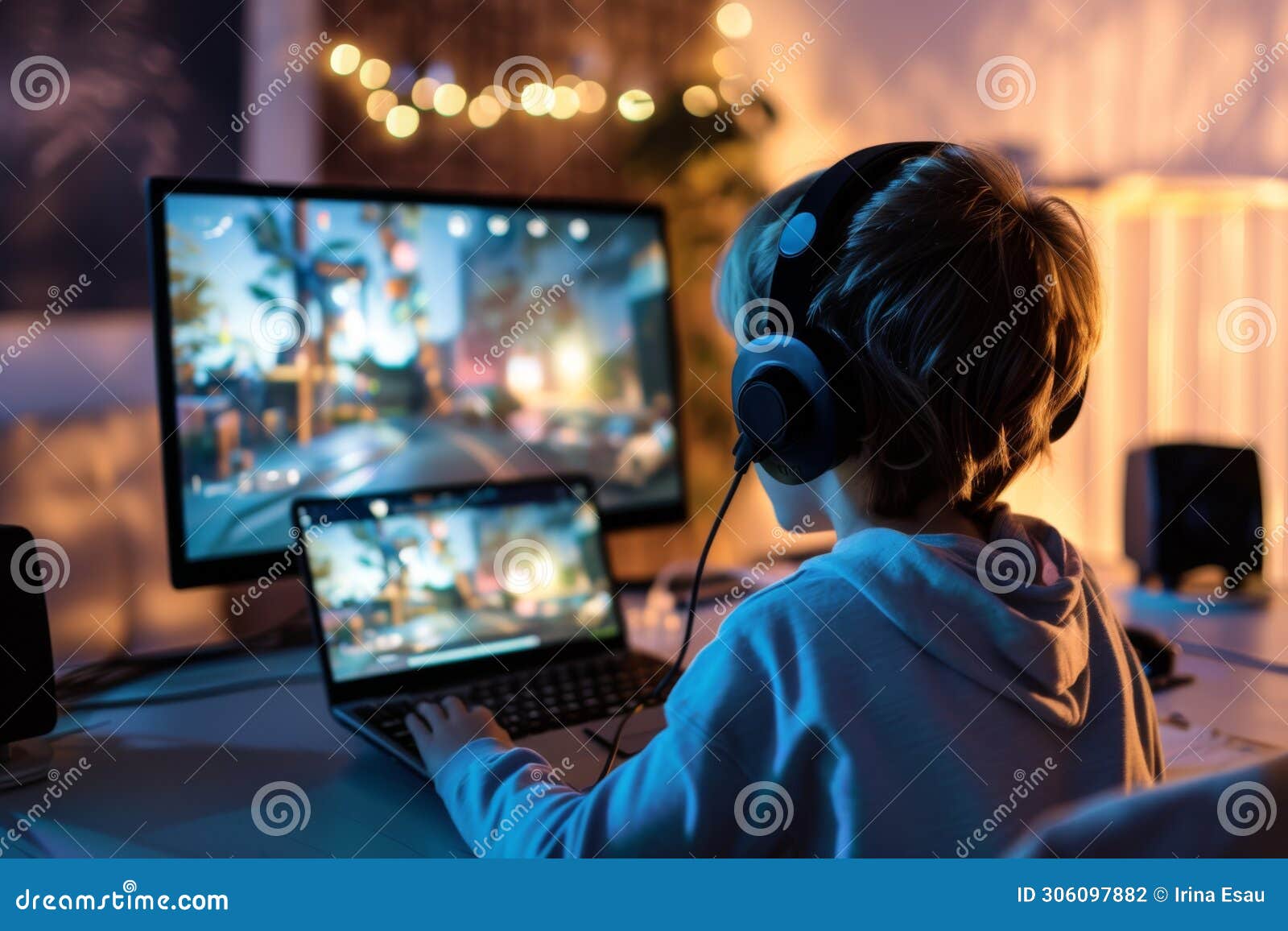 Child Playing Computer Games at Night. Stock Photo - Image of keyboard ...