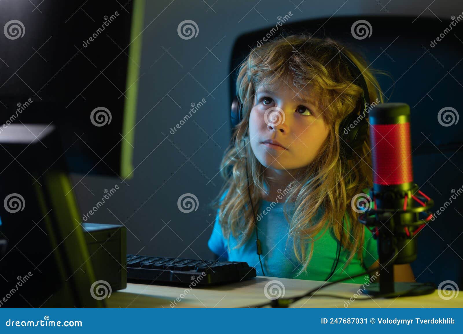 Child Playing Computer Games or Studying on Pc Computer. Kid Gamer on ...
