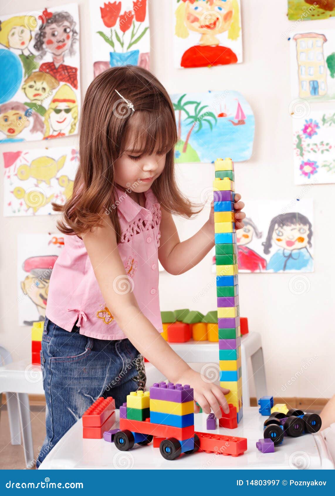 Child Playing Construction Set in Play Room. Stock Image - Image of ...