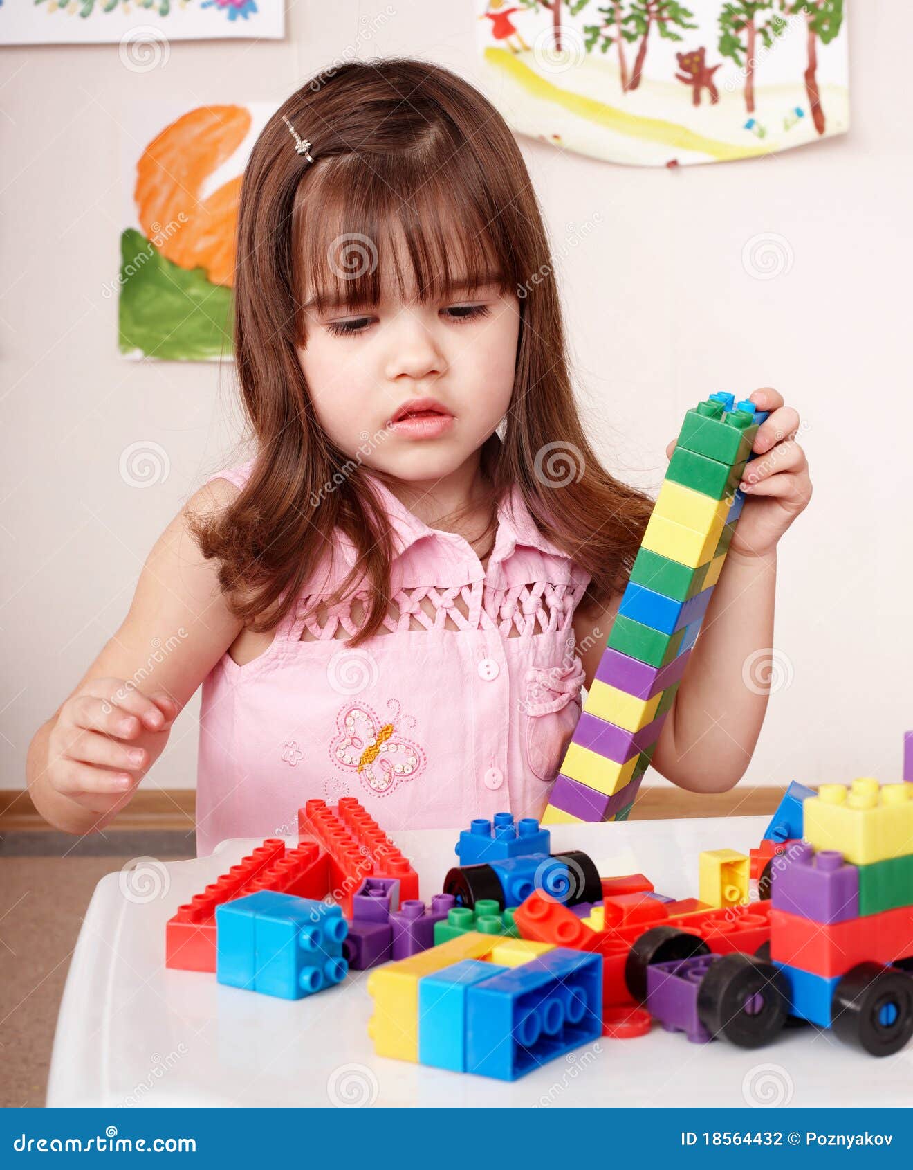 Child Playing Construction Set in Play Room. Stock Photo - Image of ...