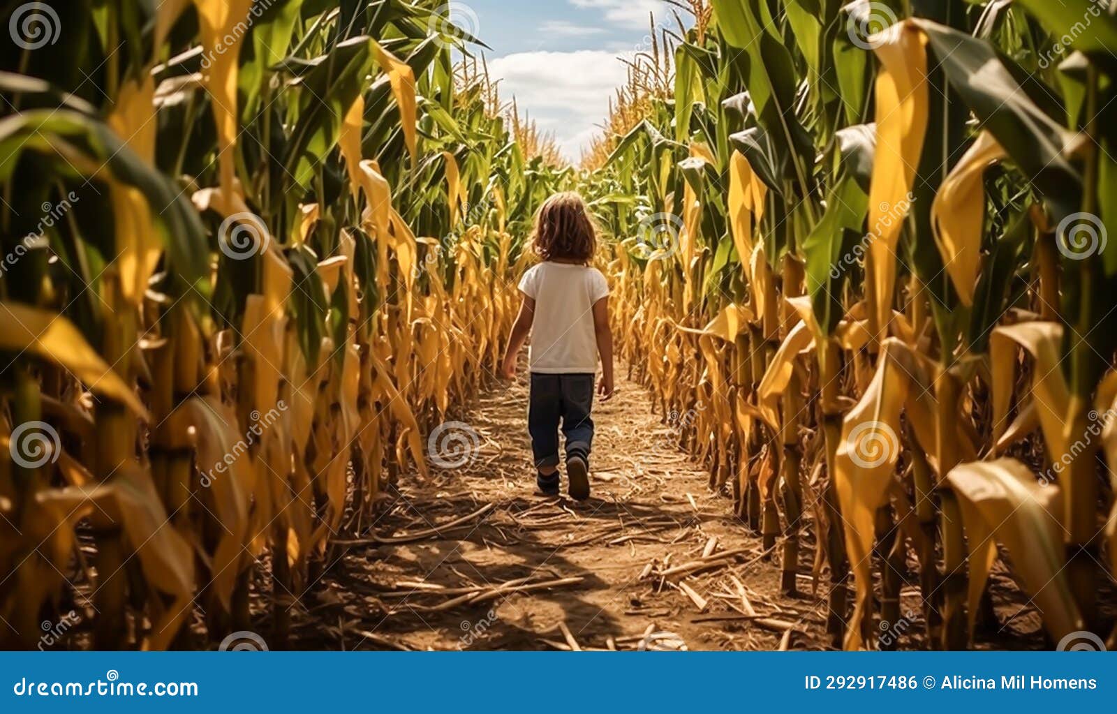 Child Playing in a Corn Field. Play Time Stock Illustration ...