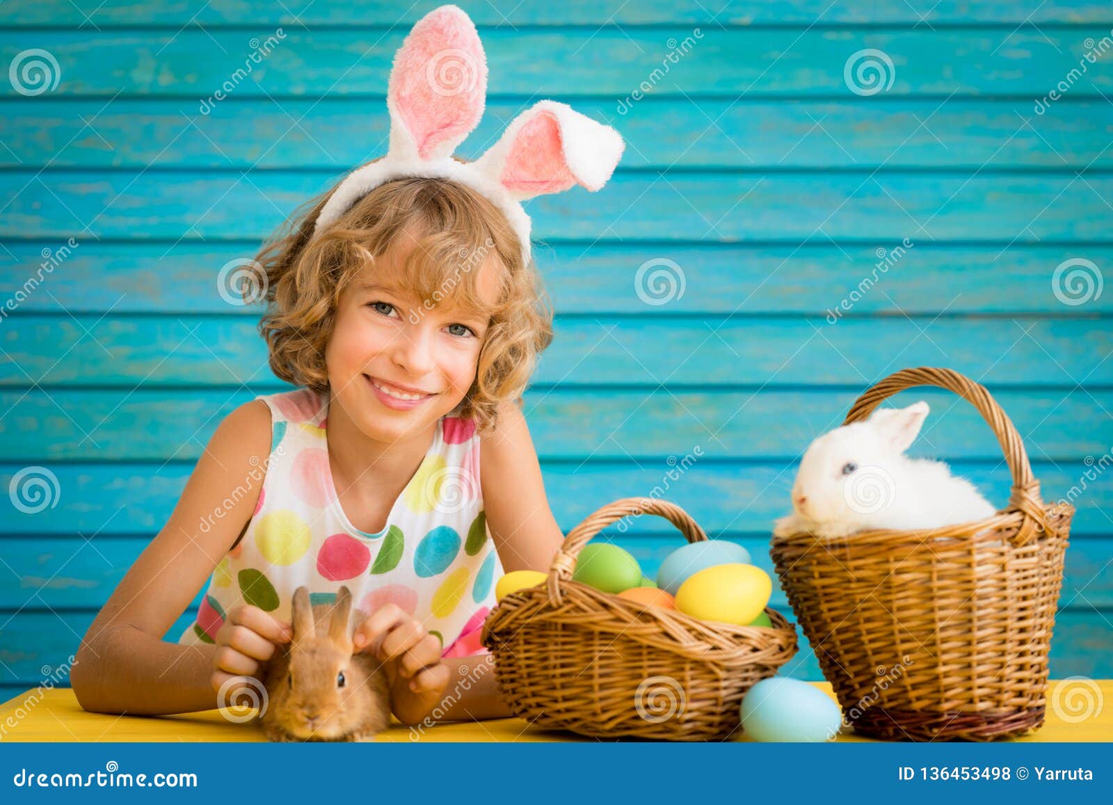 Child Playing with Easter Bunny Stock Photo - Image of april, easter ...