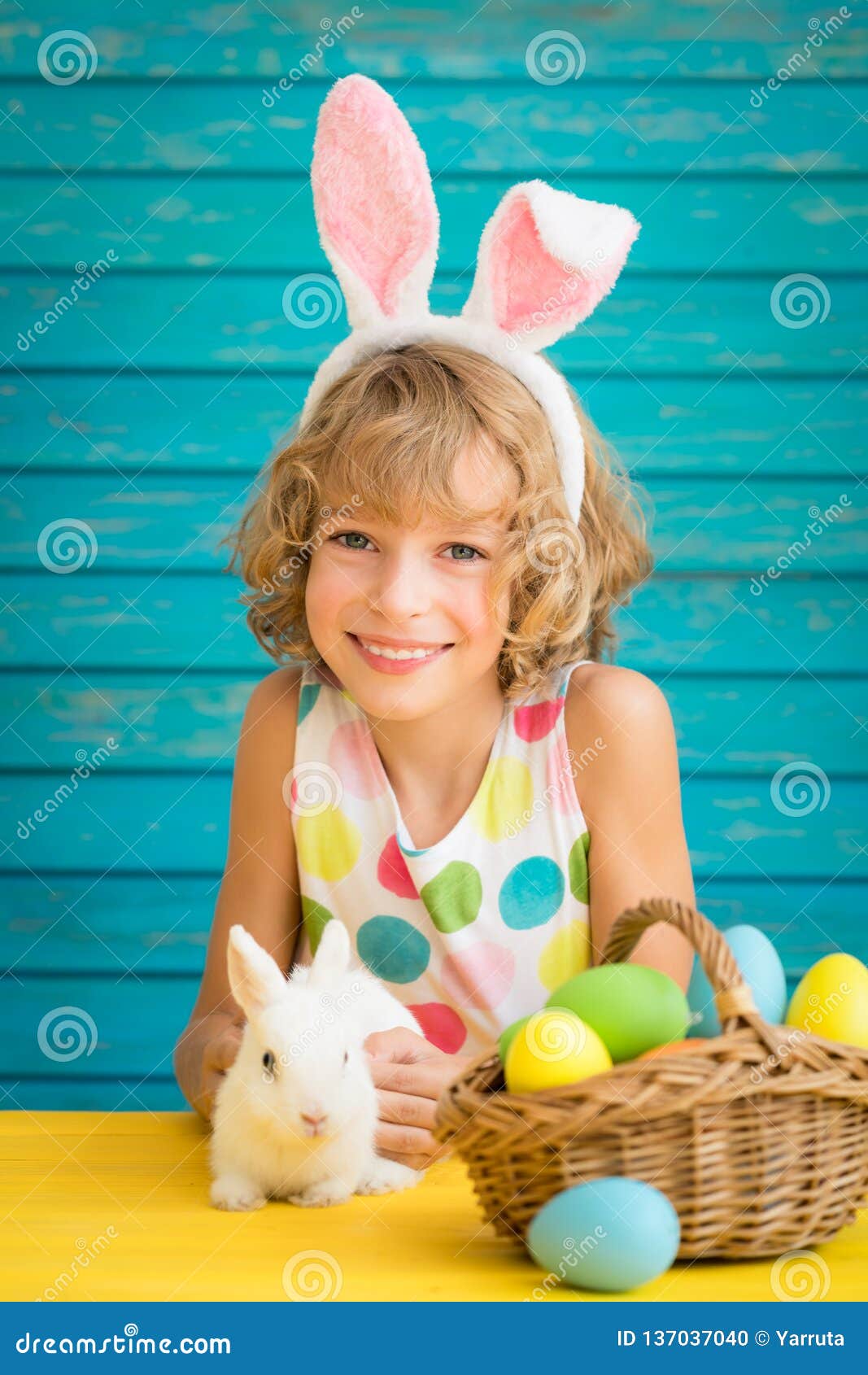 Child Playing with Easter Bunny Stock Photo - Image of grass, happiness ...