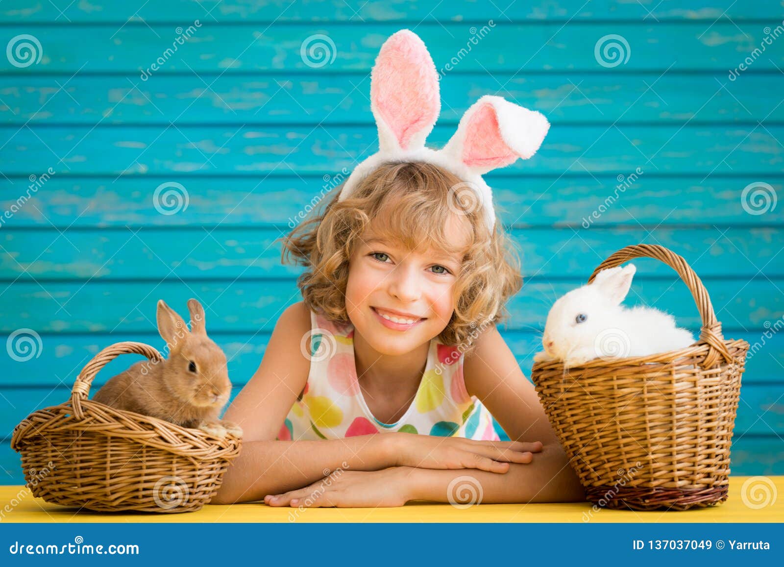 Child Playing with Easter Bunny Stock Image - Image of ears, decoration ...
