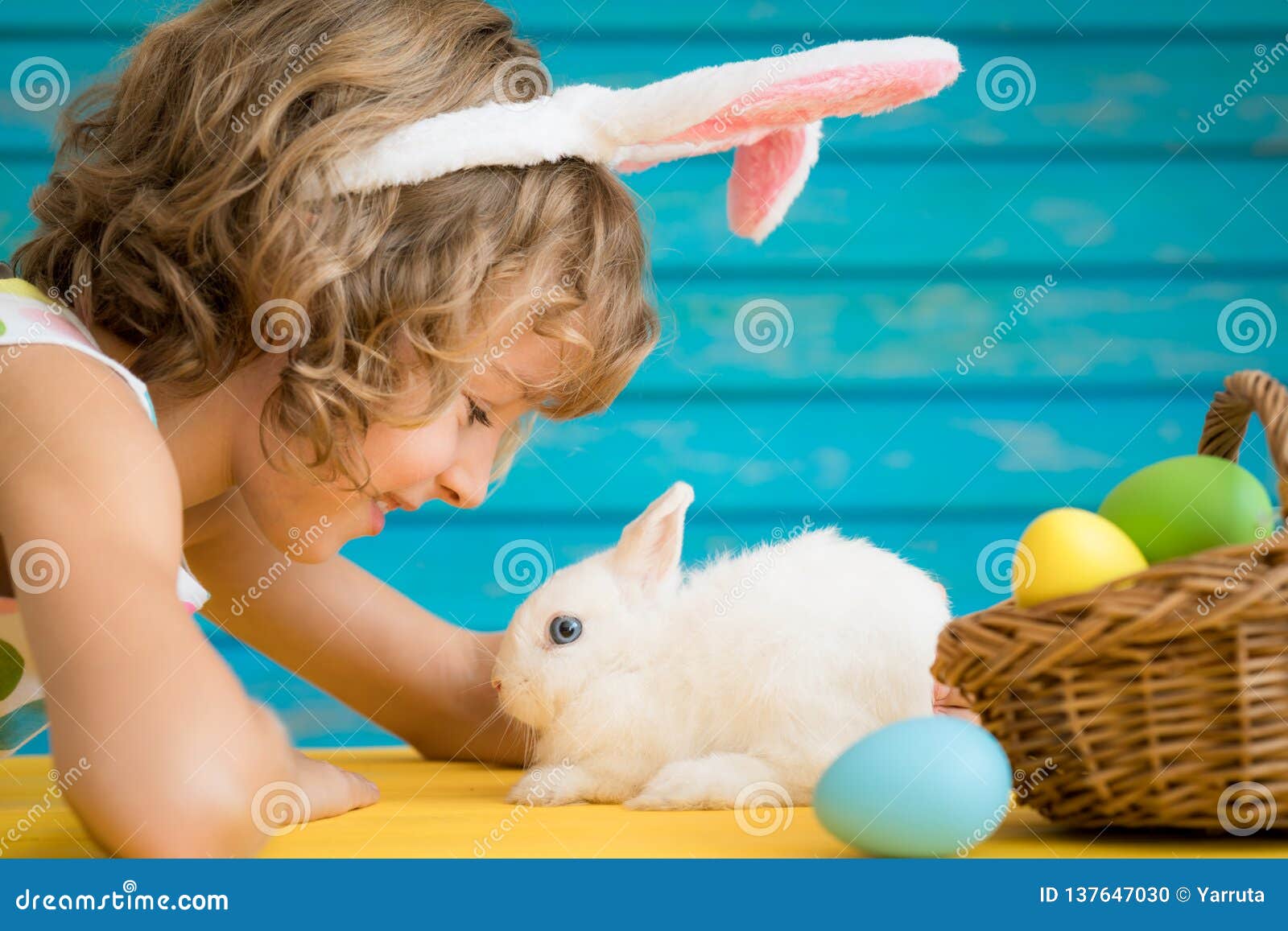 Child Playing with Easter Bunny Stock Photo - Image of little, child ...