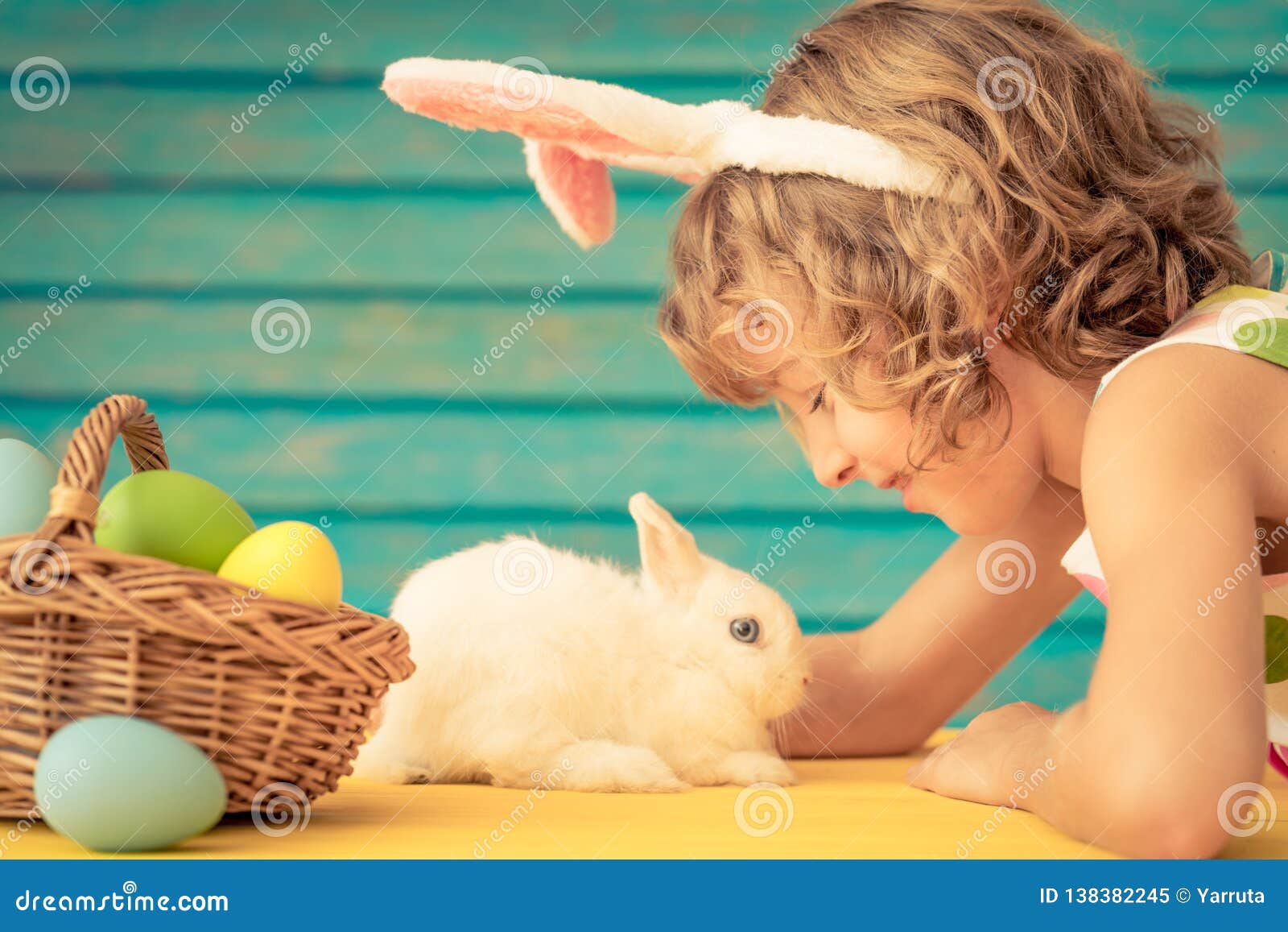 Child Playing with Easter Bunny Stock Image - Image of child, beautiful ...