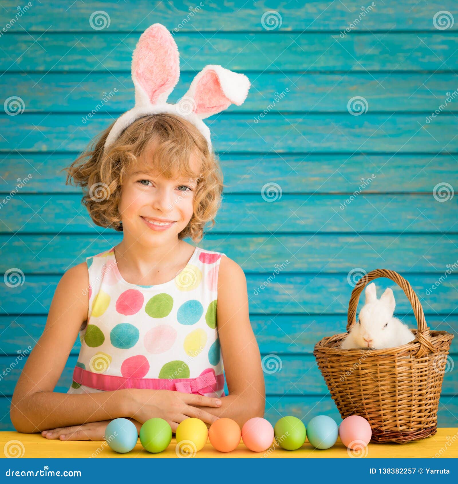Child Playing with Easter Bunny Stock Image - Image of happy, ears ...