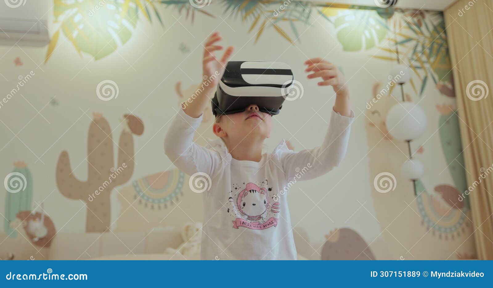 Child Playing Games on Virtual Reality Device. Girl Learning Using ...