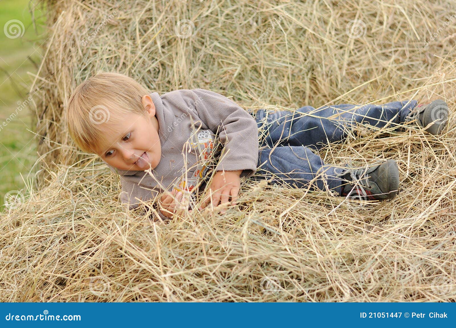 Child playing in hay pile stock image. Image of falling - 21051447