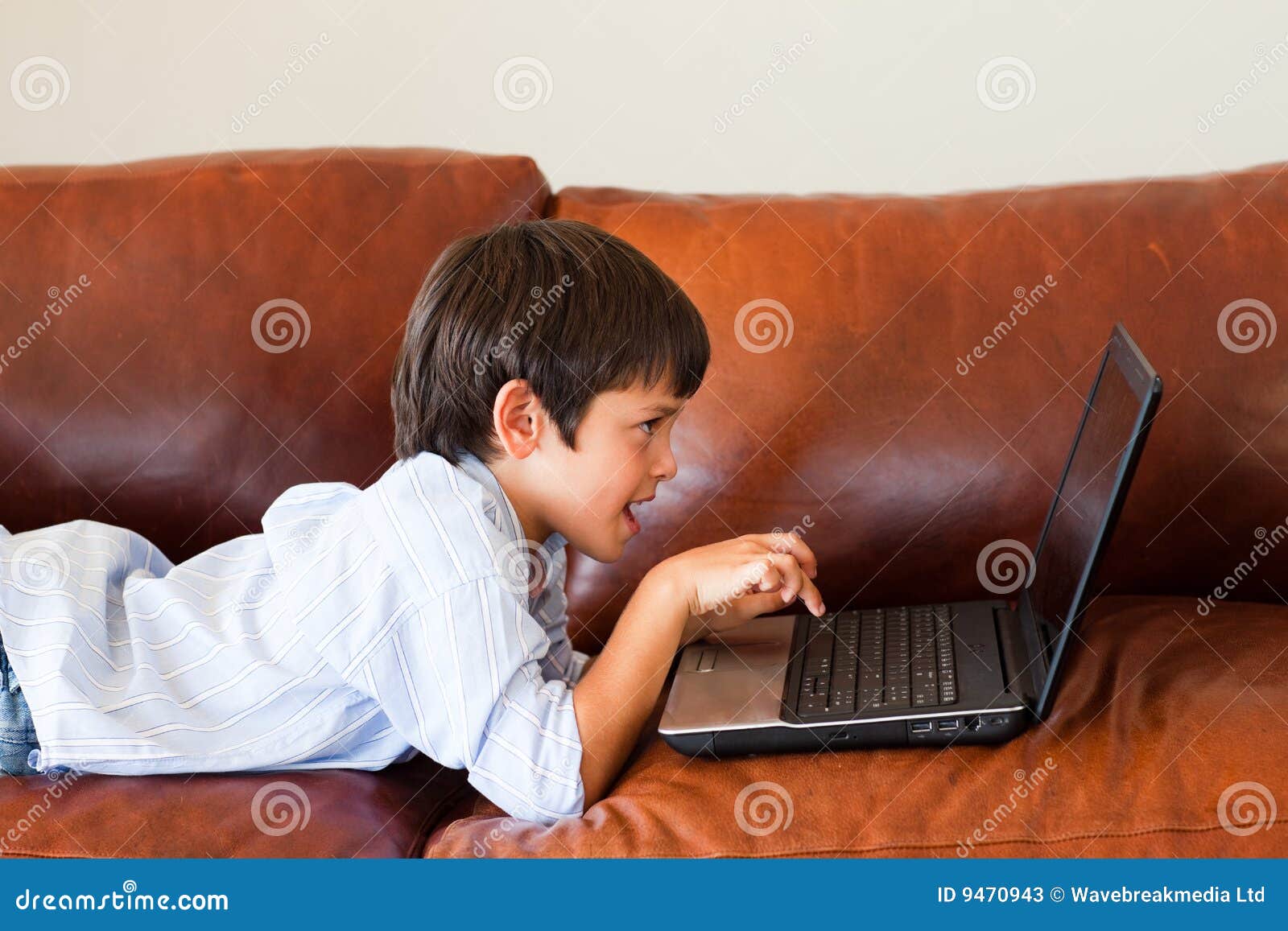 Child Playing with His Laptop Stock Image - Image of concept, person ...
