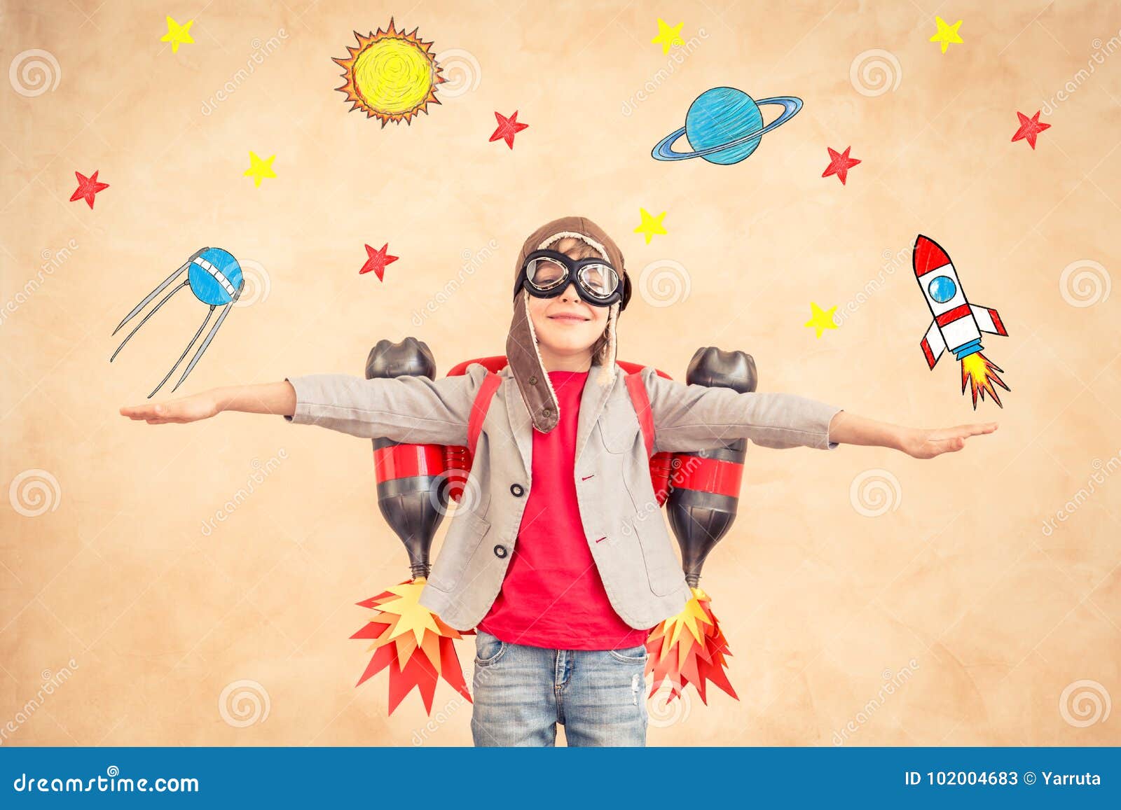 Kid with jet pack at home stock image. Image of astronaut - 102004683