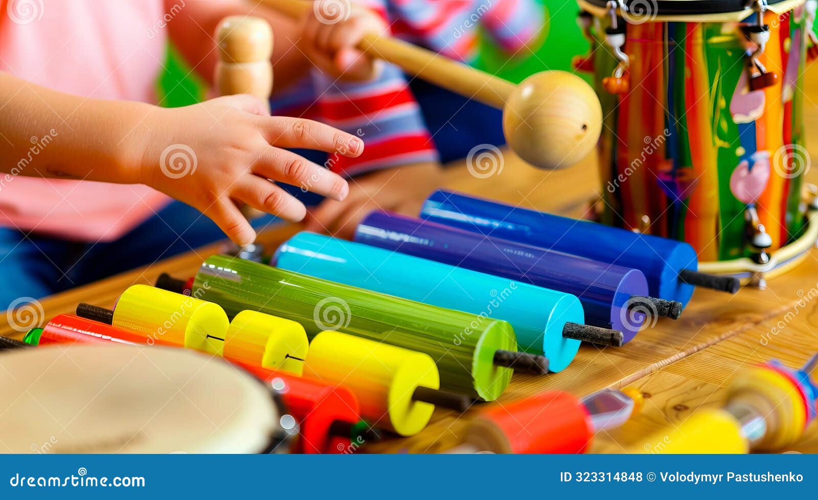 A Child Playing with Musical Instruments Stock Illustration ...