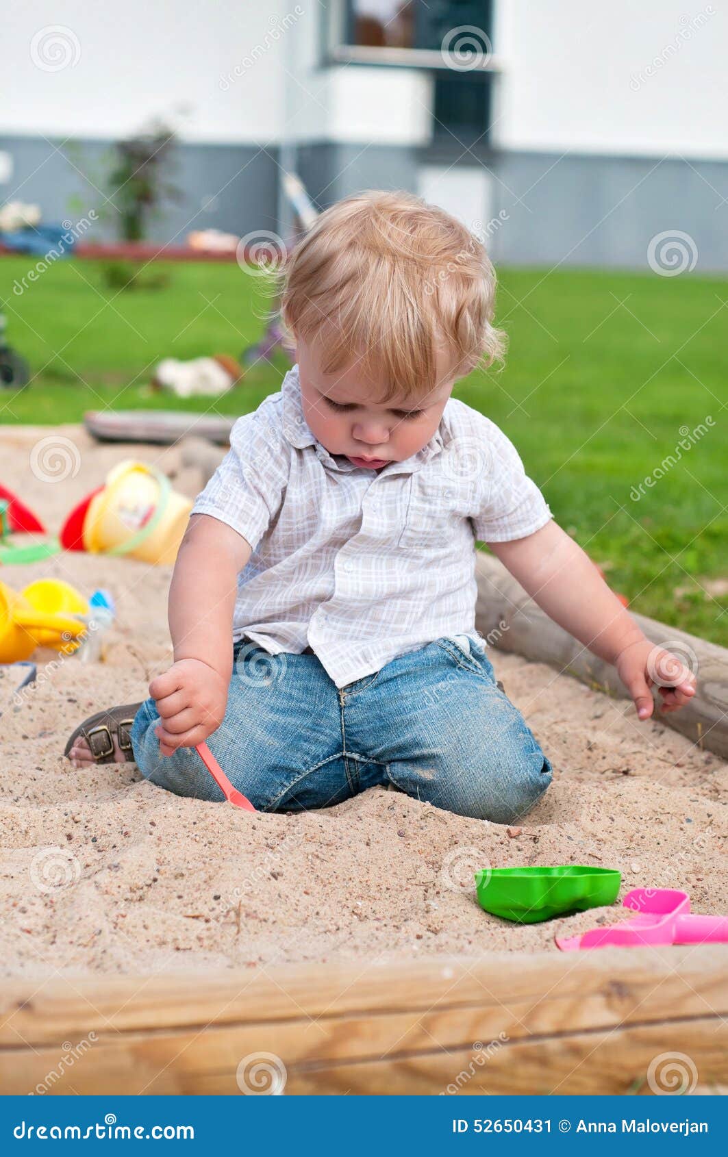 Child Playing on Playground in Sandbox Stock Image - Image of sand ...