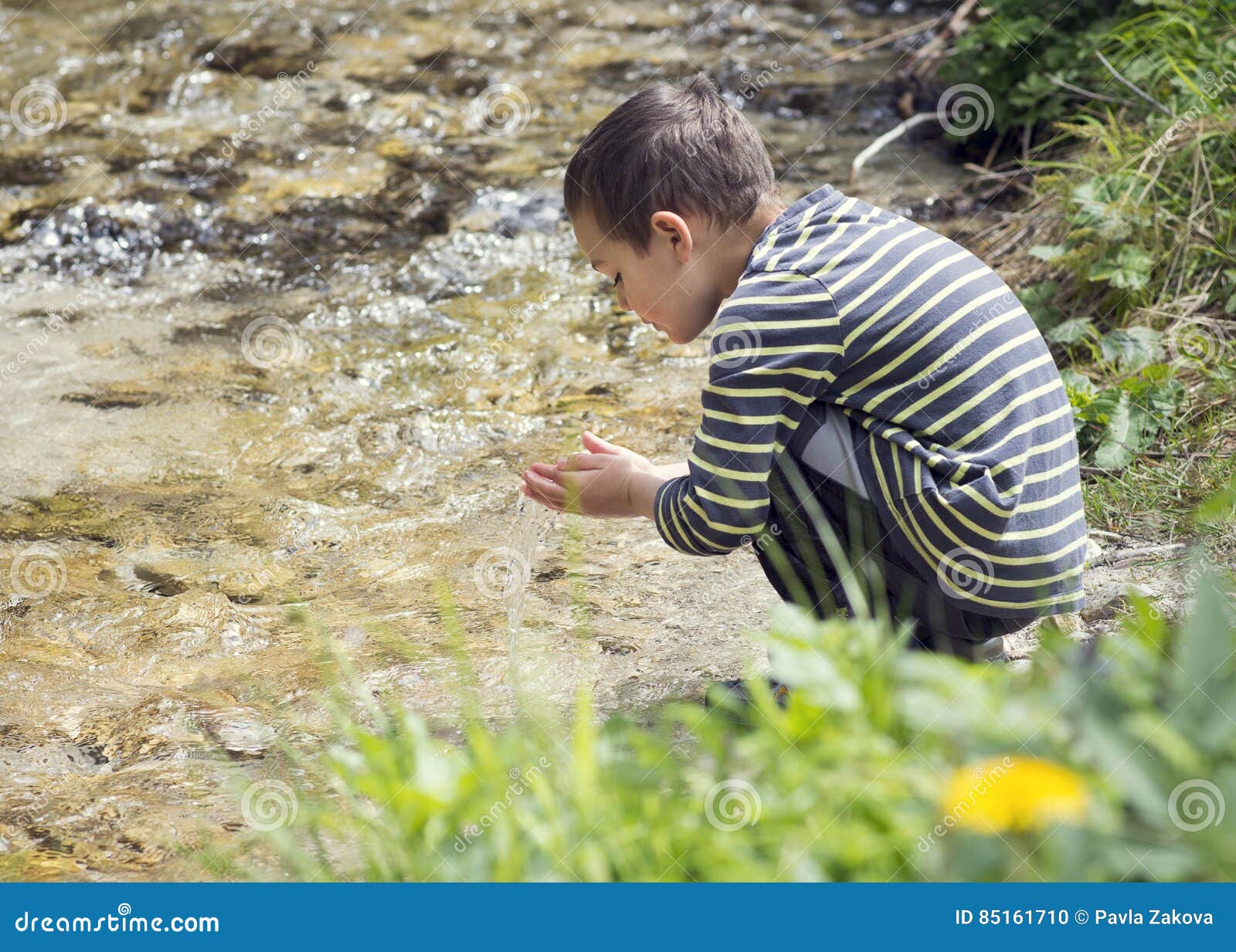 Child by Playing in River Water Stock Photo - Image of mountain ...