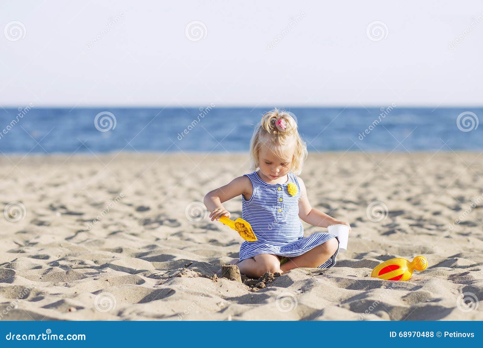 Child Playing with Sand at the Beach in Summer Stock Photo - Image of ...