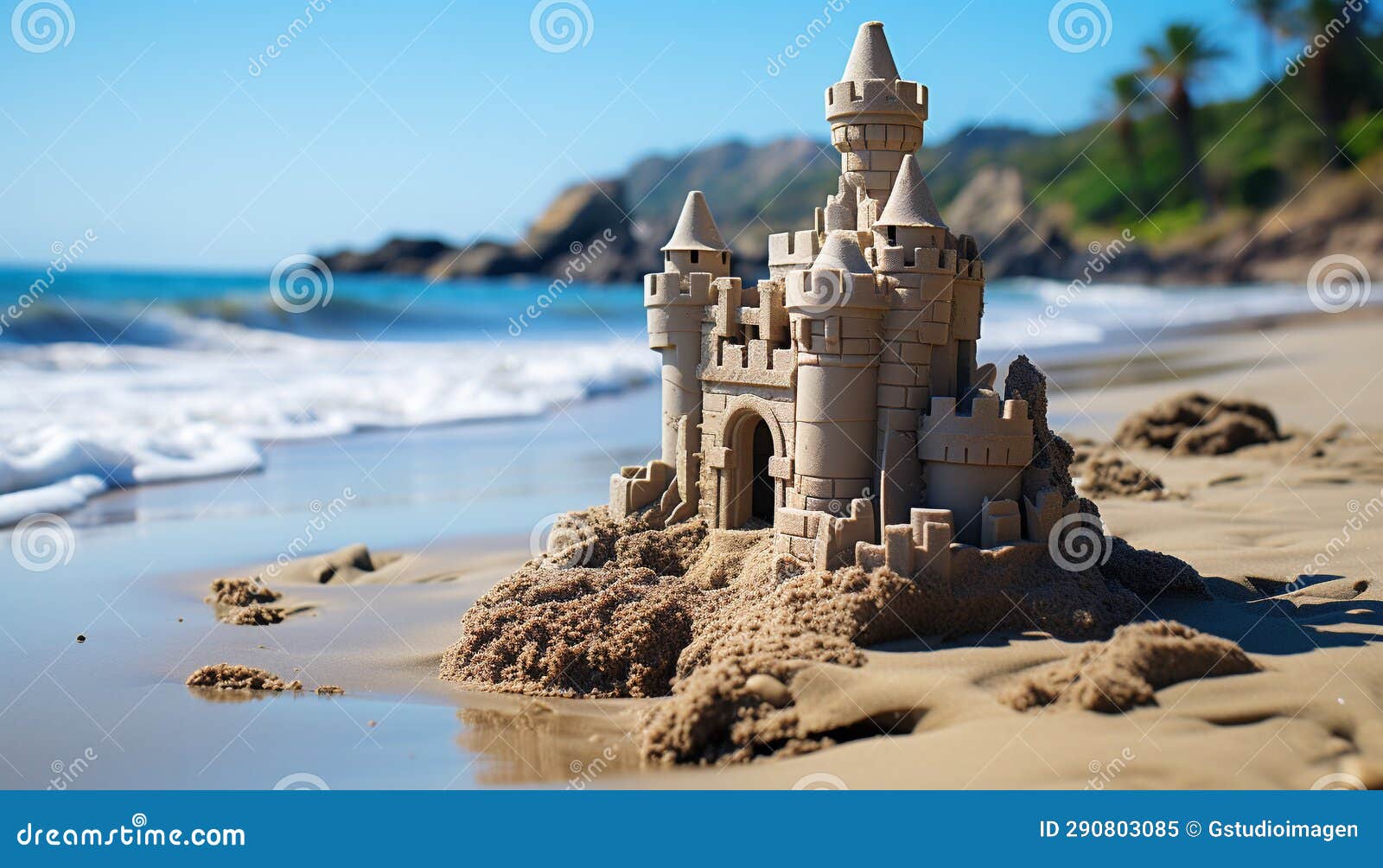 Child Playing on the Sandy Beach, Building a Cute Sandcastle Generated ...