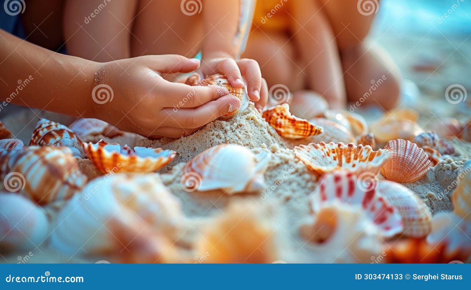 A Child is Playing with Shells on the Beach, AI Stock Image - Image of ...