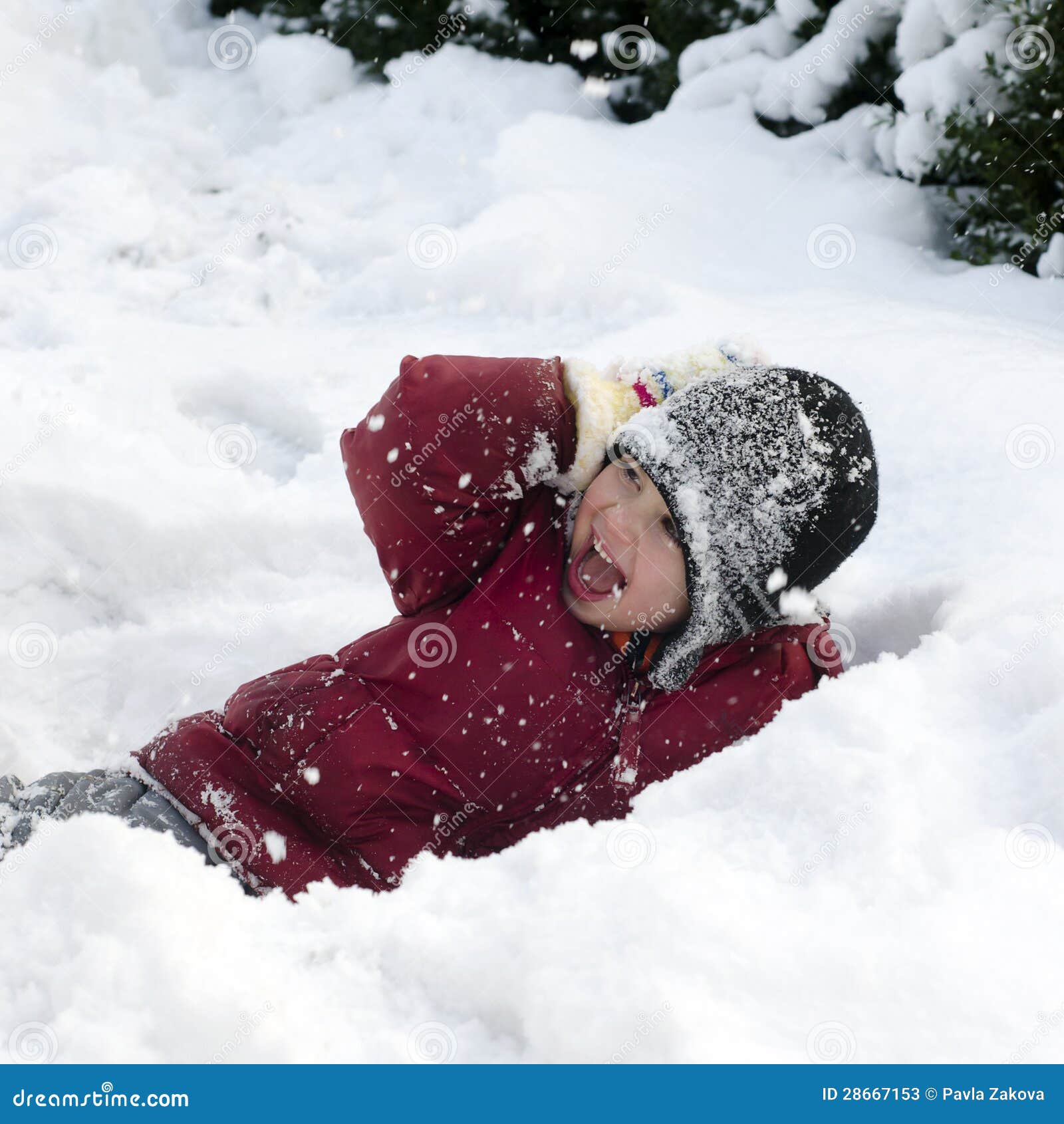 Child playing in snow stock image. Image of falling, girl - 28667153