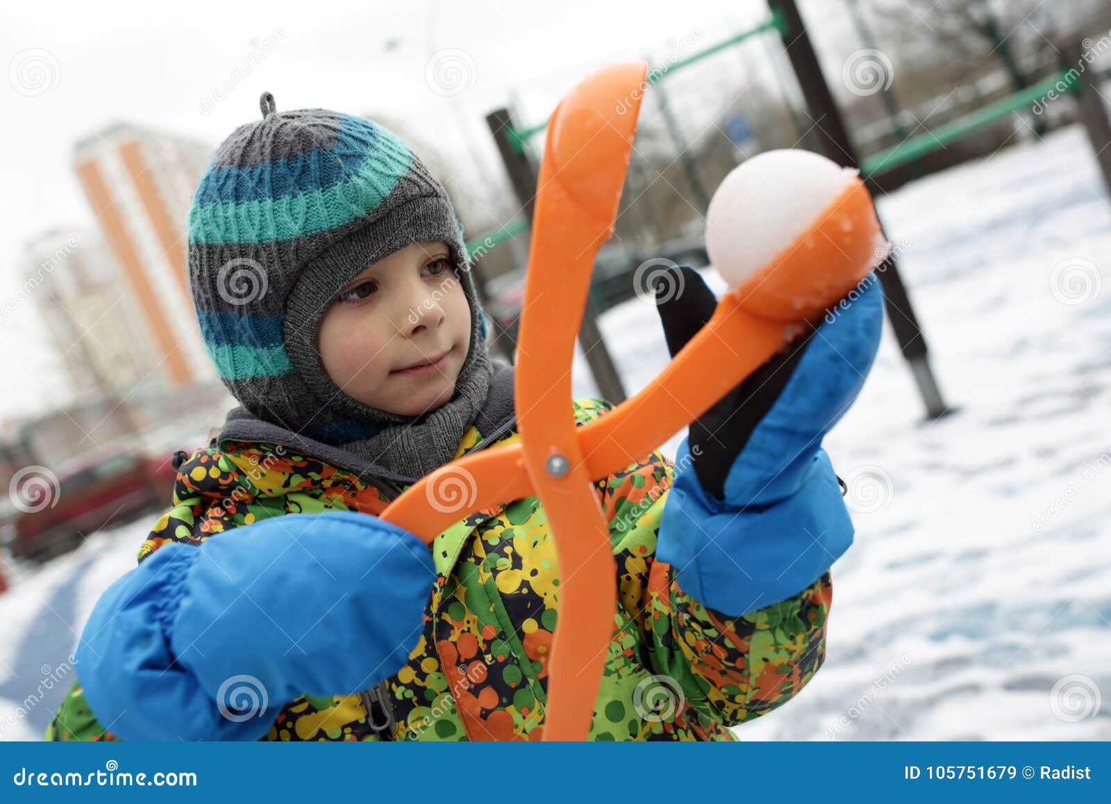 Child Playing with Snowball Maker Stock Image - Image of december ...