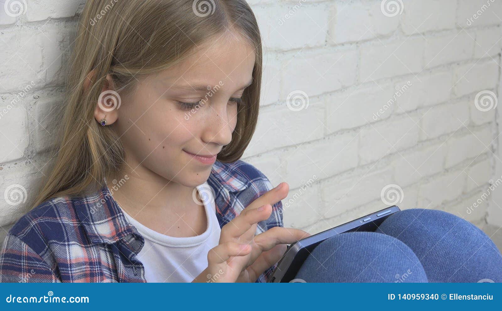Child Playing Tablet, Kid Smartphone, Girl Reading Messages Browsing ...
