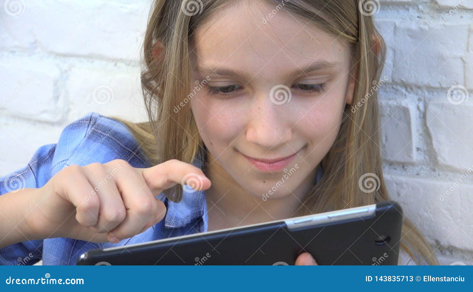 Child Playing Tablet, Kid Smartphone, Girl Reading Messages Browsing ...