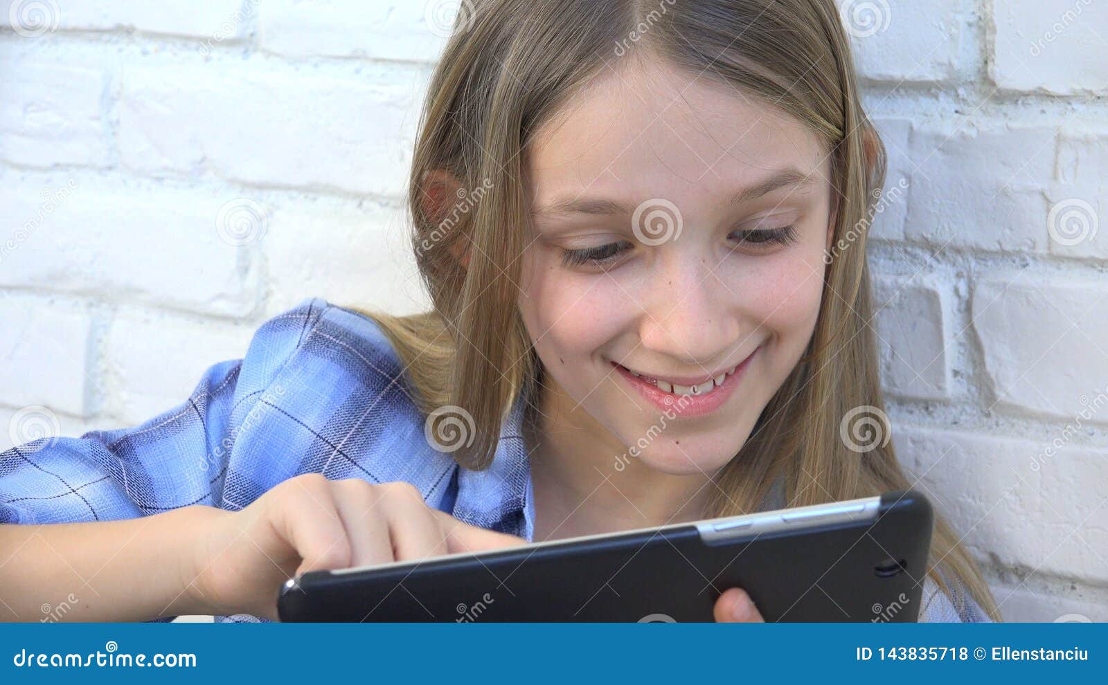 Child Playing Tablet, Kid Smartphone, Girl Reading Messages Browsing ...