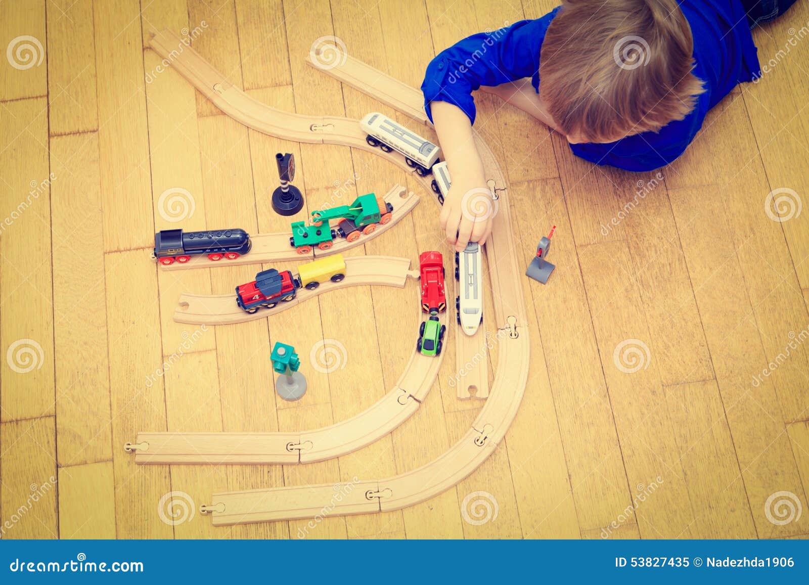 Child Playing with Trains Indoor Stock Image - Image of leisure, game ...
